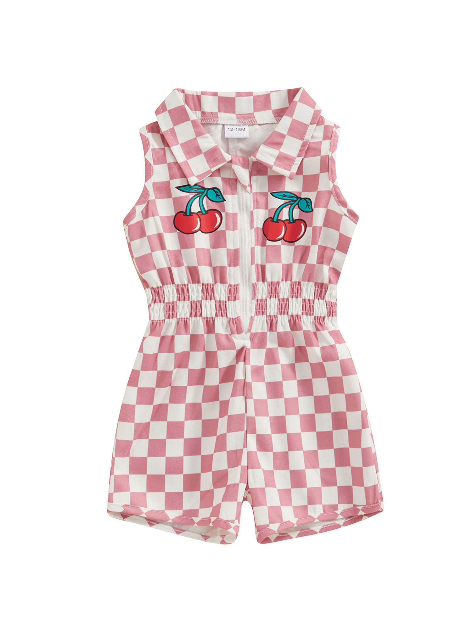 WERNZATT Kid Girls Checkboard Jumpsuit, Sleeveless Cherry Plaid Print ...