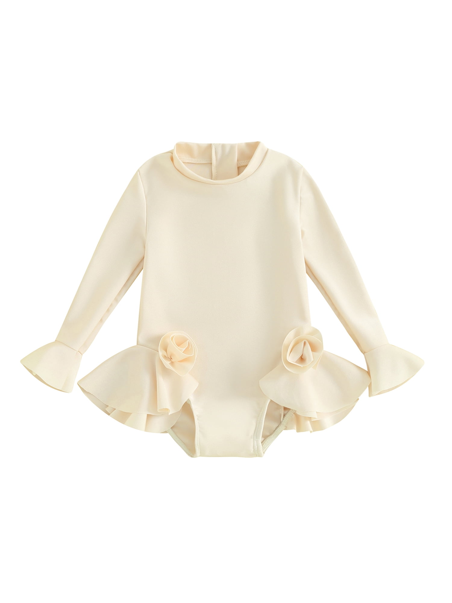 WERNZATT Kids Girls Long Sleeve Bikini Swimsuit Flower Ruffled Solid ...