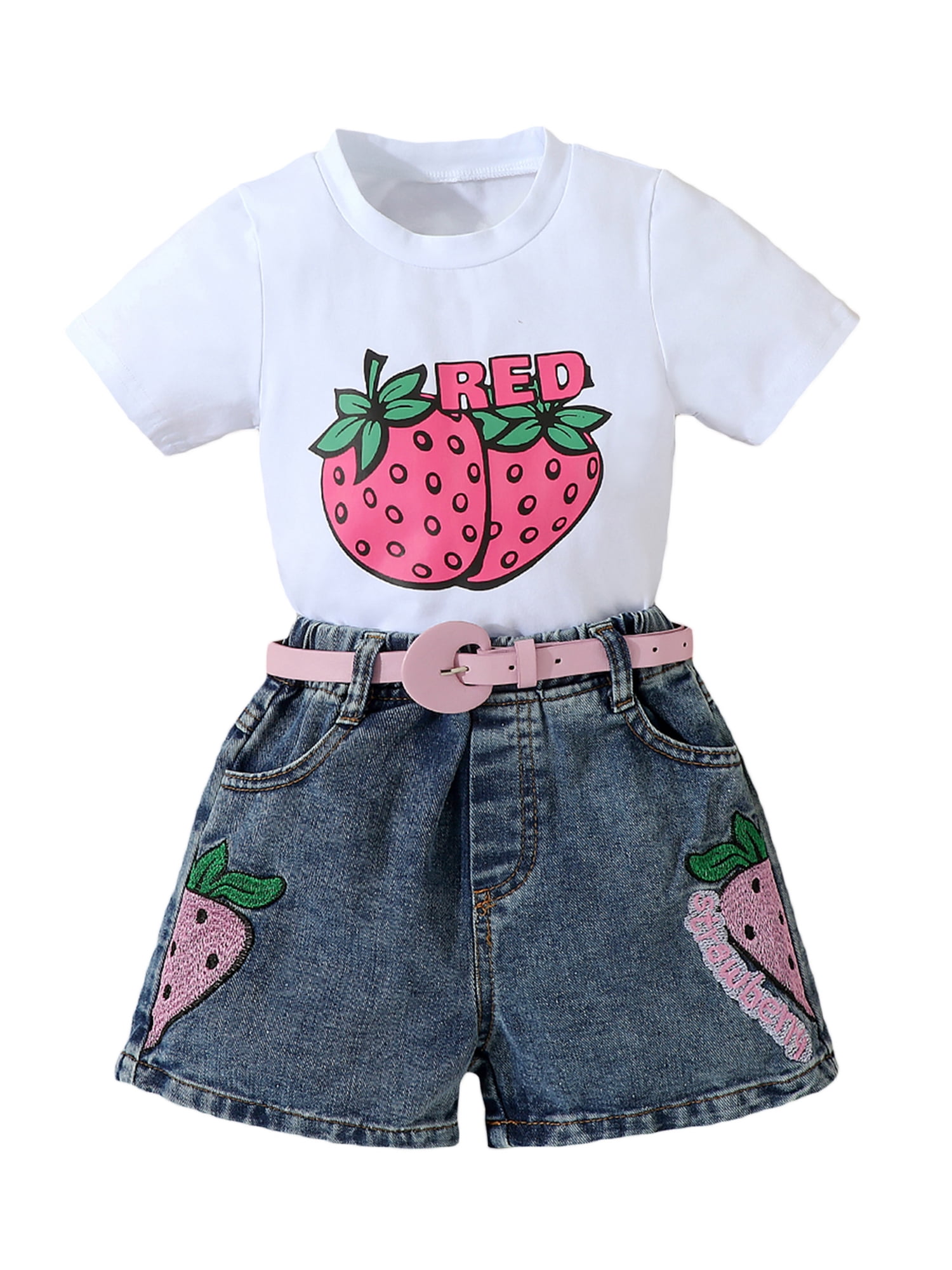 WERNZATT Kids Girls Summer Shorts Set, Short Sleeve Strawberry Print T ...