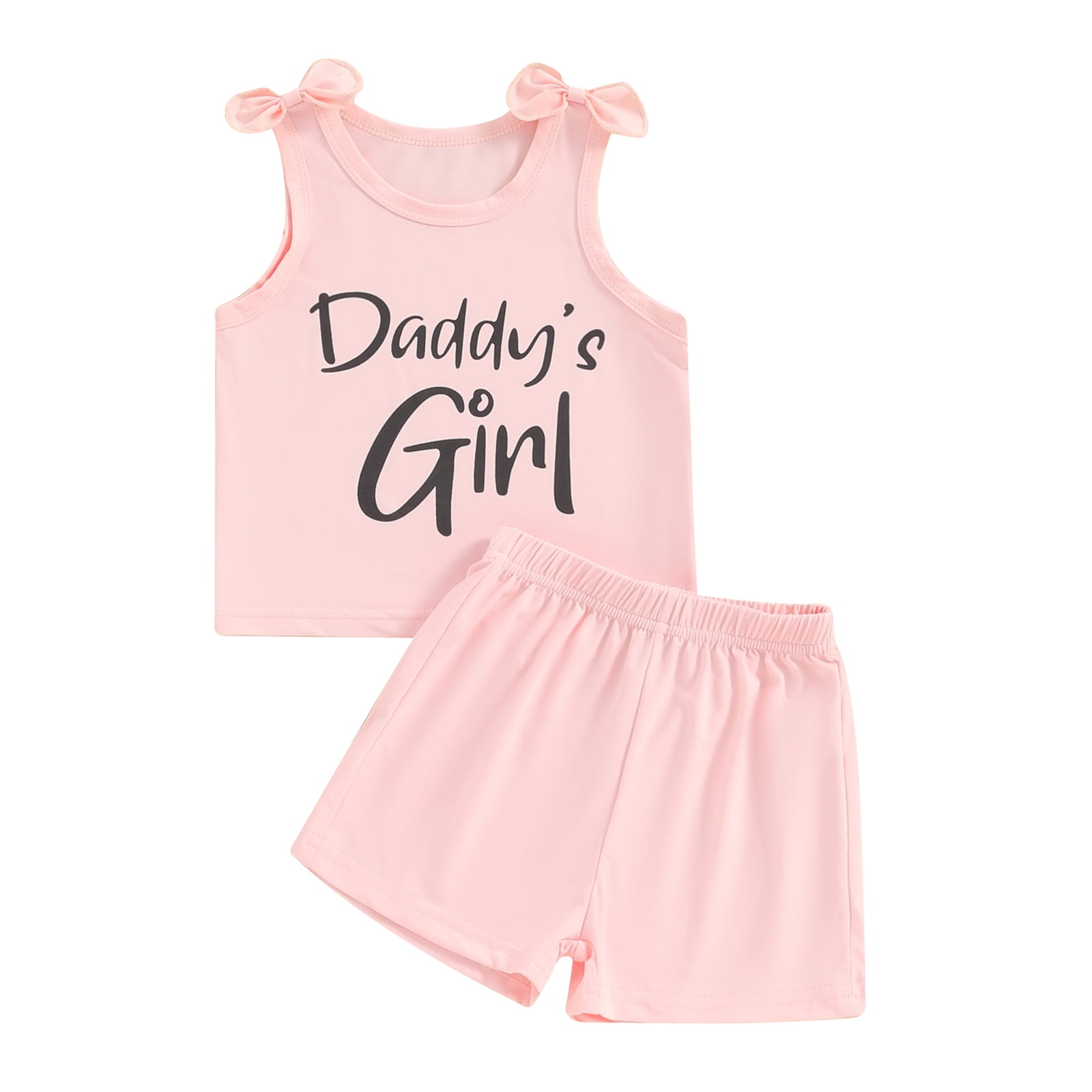 WERNZATT Little Girl 2 Piece Summer Clothes Set Daddys Girl Letter Print Sleeveless Round Neck ...