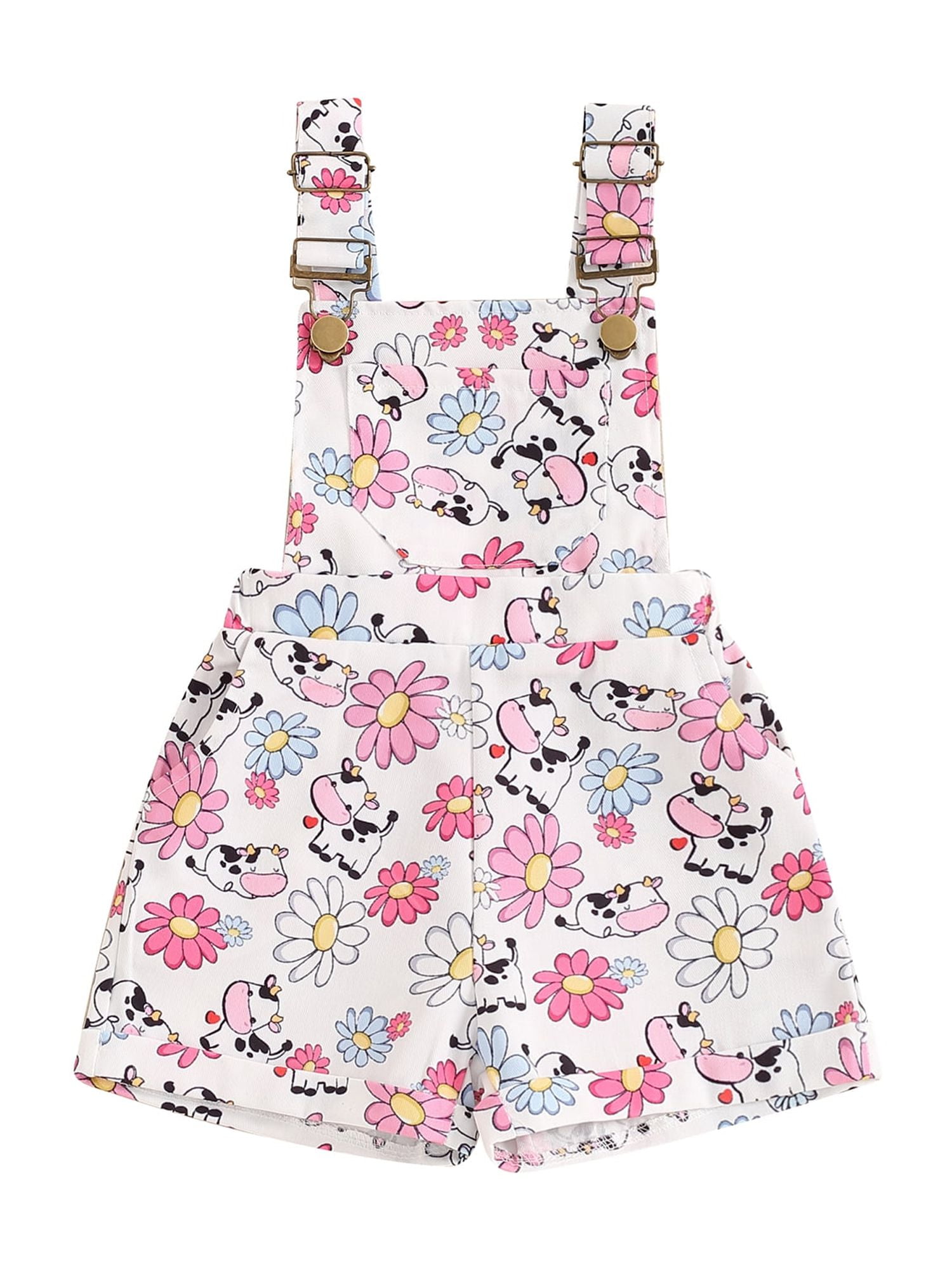 WERNZATT Little Girl Denim Overalls Flower/Chicken/Cow Print Jeans Kids ...