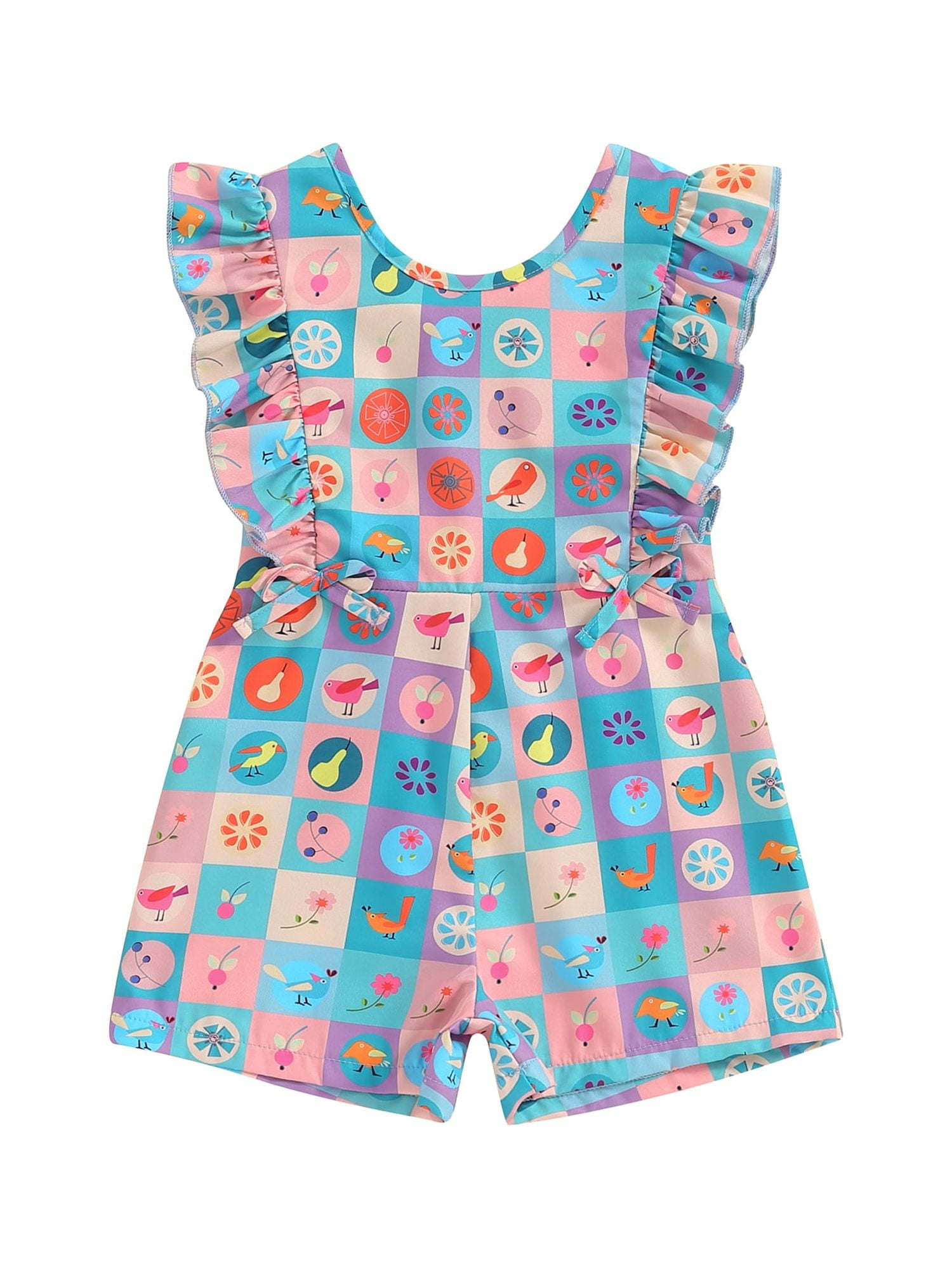 WERNZATT Little Girls Summer Casual Jumpsuit Flying Sleeve Crewneck ...