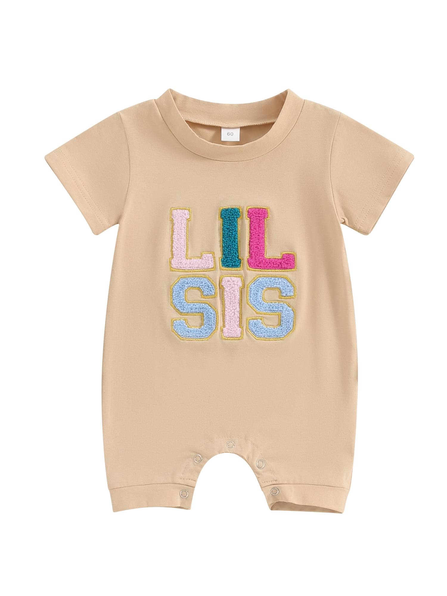 WERNZATT Little Sister Baby Girl One Piece Jumpsuit Short Sleeve Round Neck Letter Embroidery ...