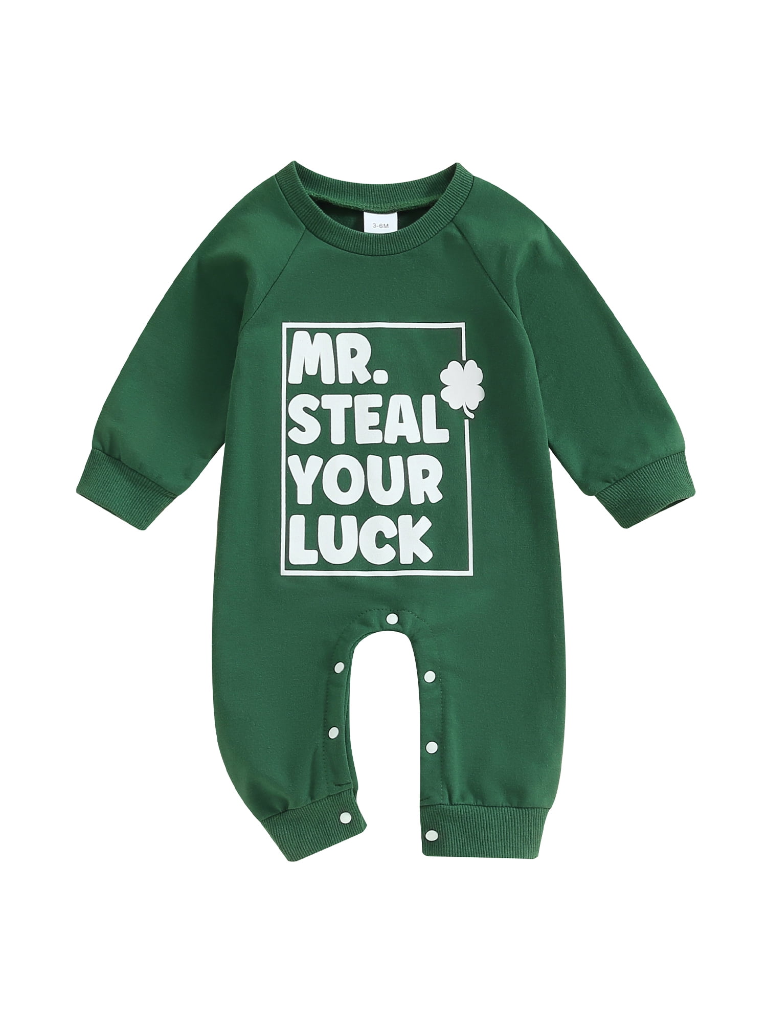 WERNZATT Newborn Baby Boy One Piece Jumpsuit Spring Fall Long Sleeve Round Neck Shamrock Print ...