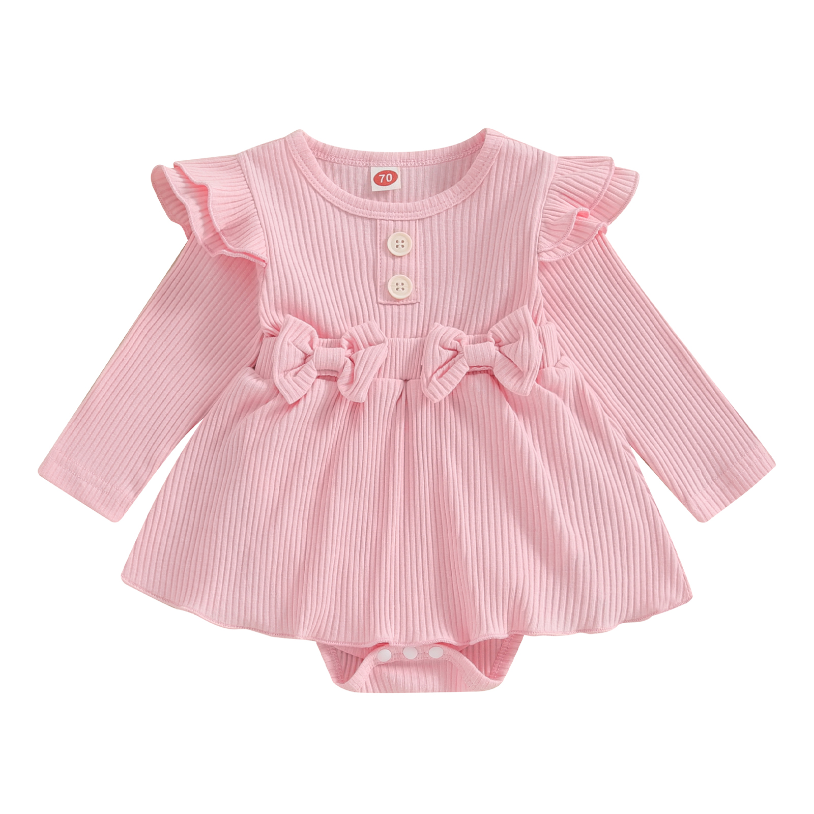 WERNZATT Newborn Baby Girl Clothes Ribbed Romper Dress Solid Ruffle Long Sleeve Bodysuit ...