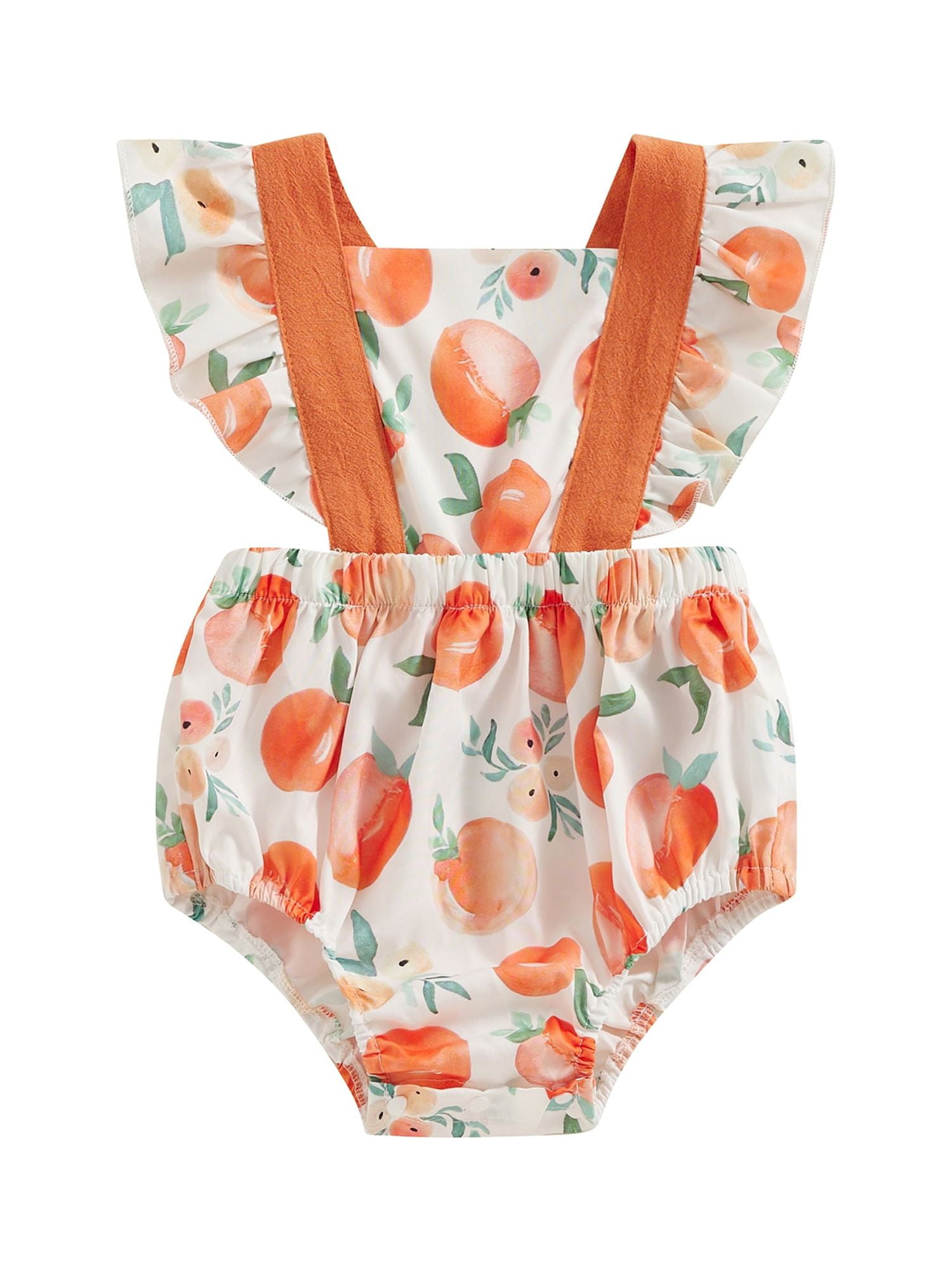 WERNZATT Newborn Baby Girl Ruffle Romper Summer Cross Straps Fruit Print Infant One Piece ...