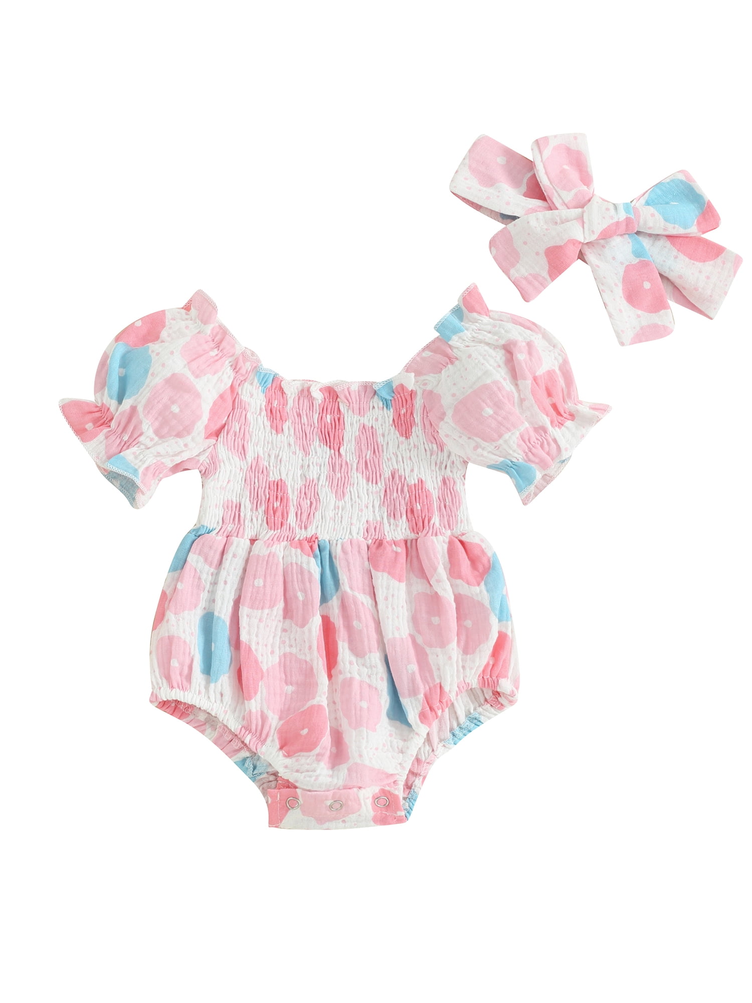 WERNZATT Sister Matching Clothes Set Little Girl Short Sleeve Shirred Romper + Square Neck Puff ...