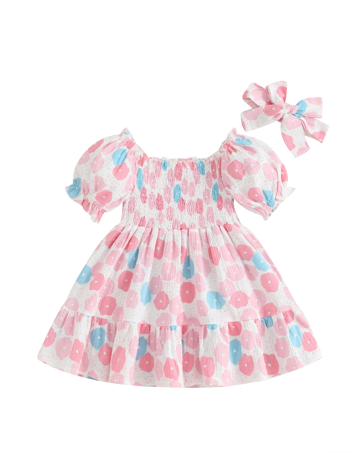 WERNZATT Sister Matching Clothes Set Little Girl Short Sleeve Shirred Romper + Square Neck Puff ...