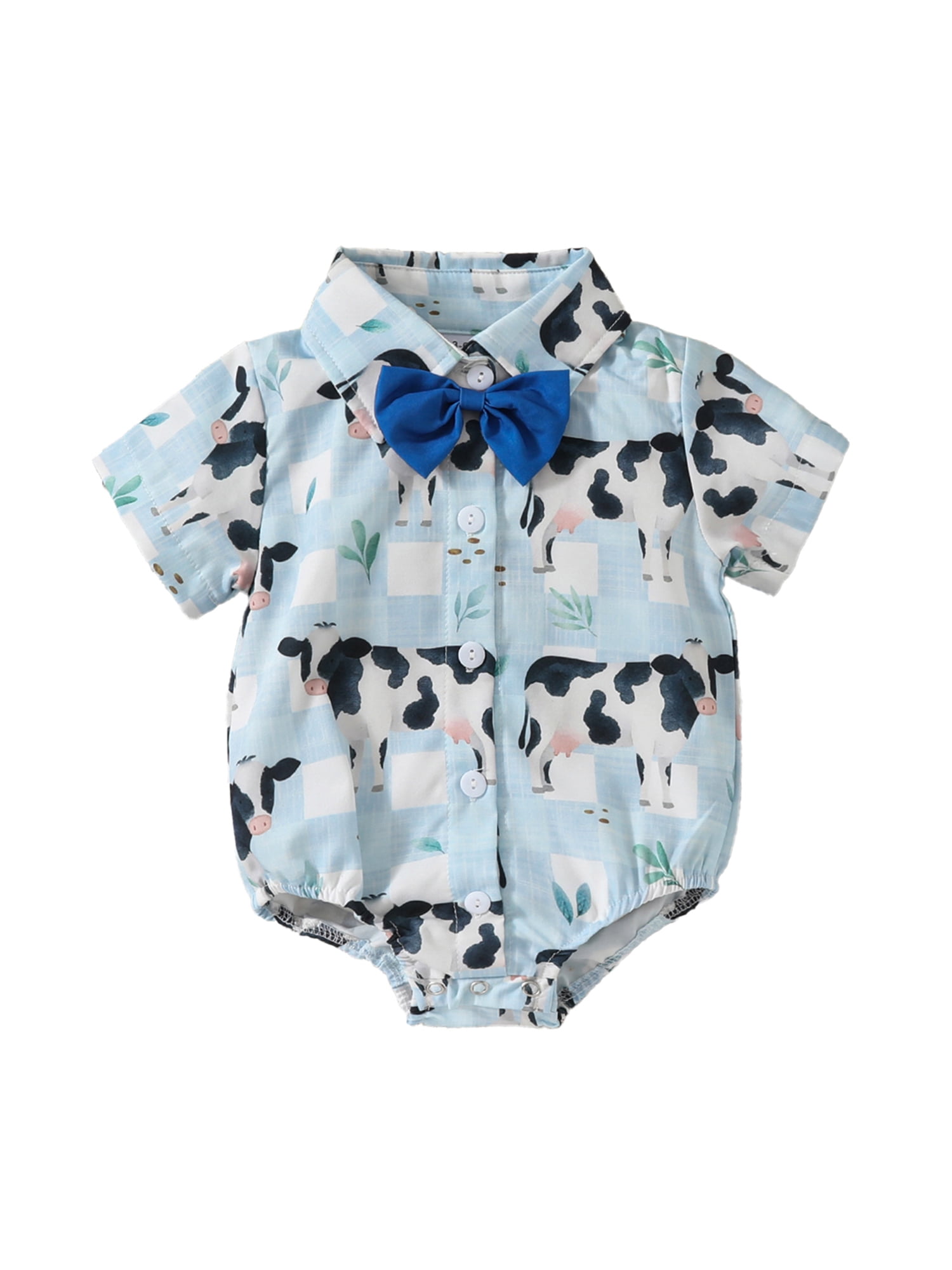 WERNZATT Summer Baby Boy Farm Clothes Short Sleeve Cow Chicken Tractor Print Romper Bodysuit ...