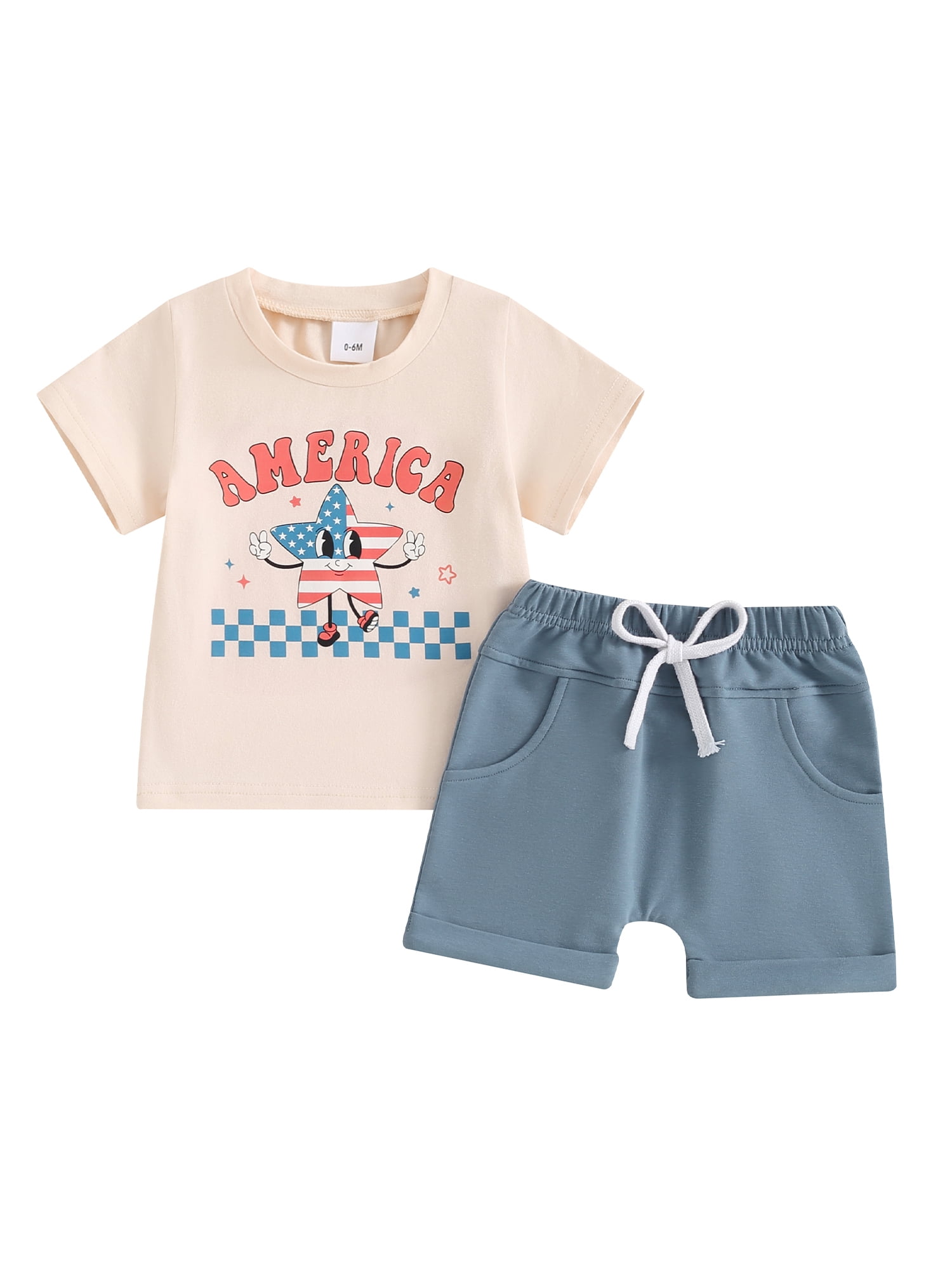 WERNZATT Toddler Baby Boy 4th of July Outfits Short Sleeve Star Letter Print Tops + Shorts ...