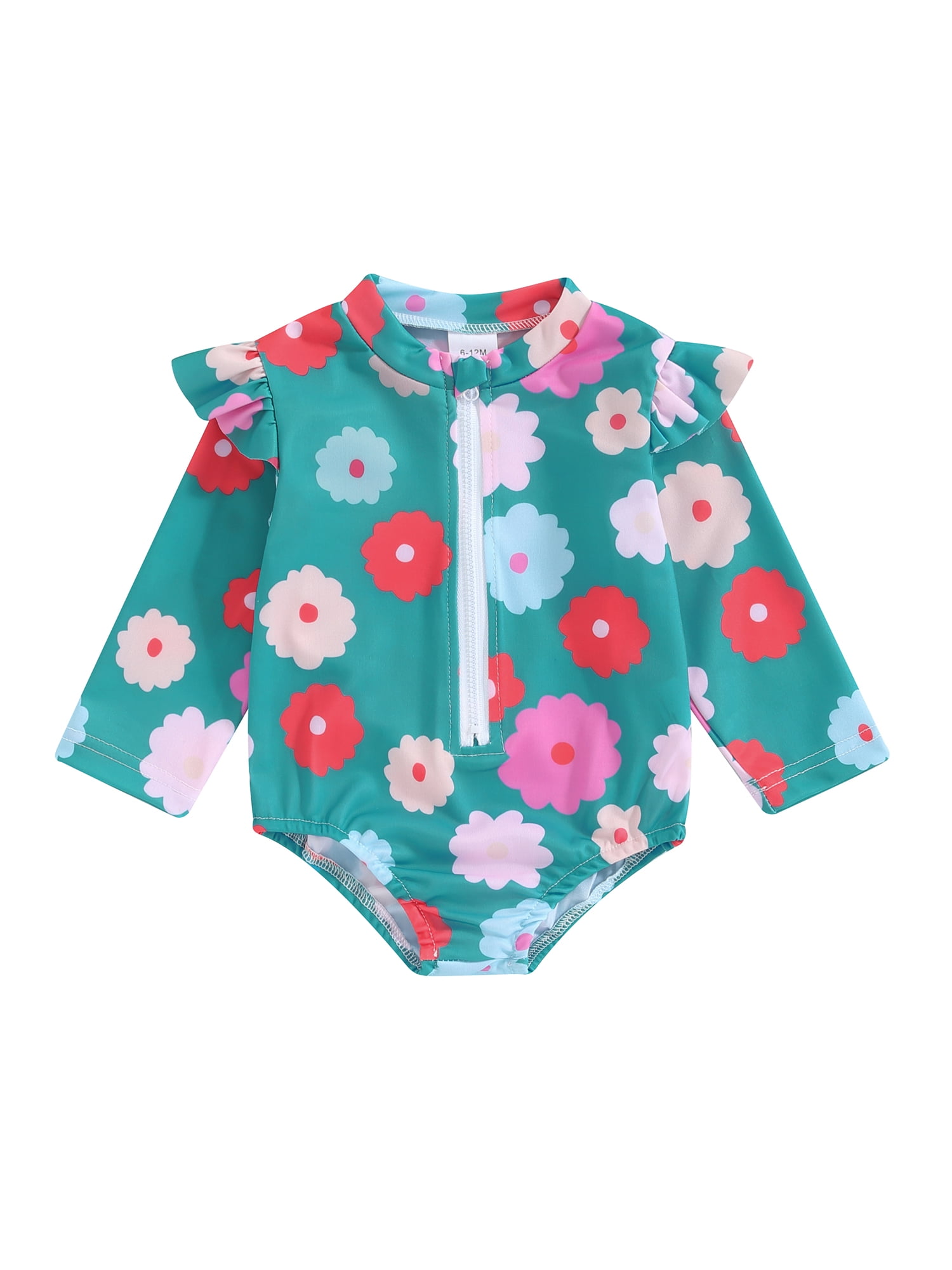 WERNZATT Toddler Baby Girls One Piece Bikini Beach Swimwear Long Sleeve Mock Neck Zip Up Floral ...