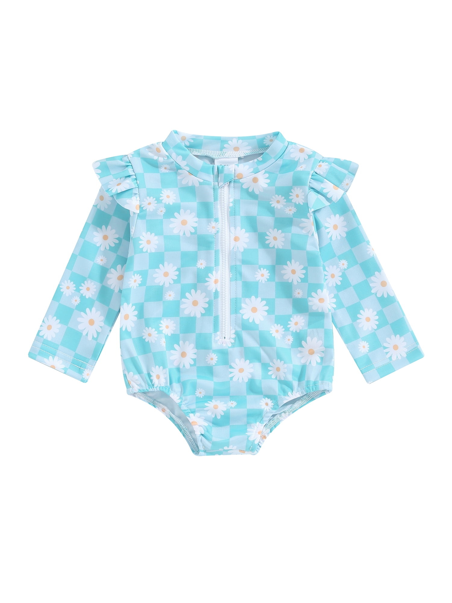 WERNZATT Toddler Baby Girls One Piece Bikini Beach Swimwear Long Sleeve Mock Neck Zip Up Floral ...