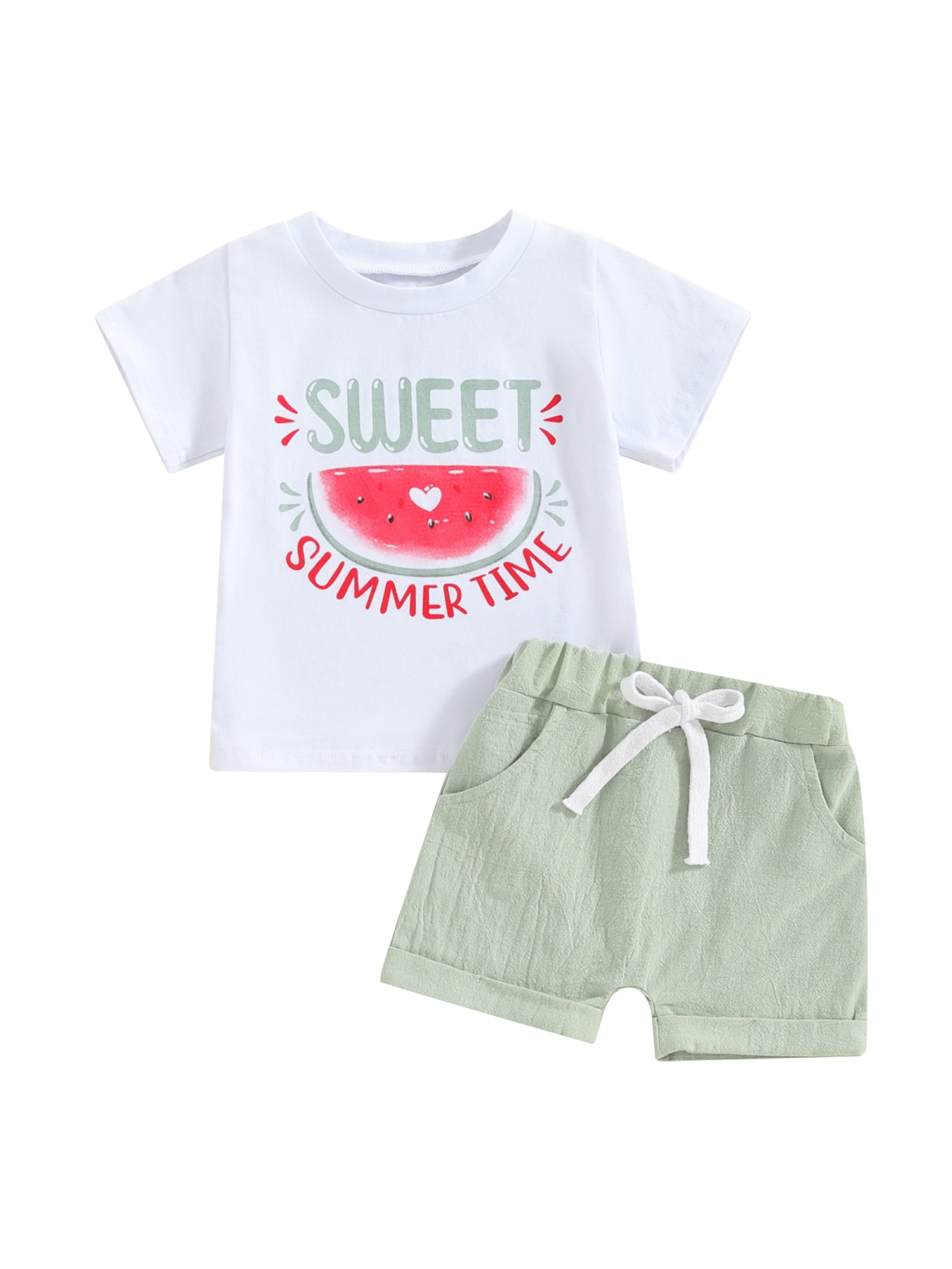 WERNZATT Toddler Baby Girls Watermelon Pring Shorts Sets Short Sleeve Letter Print Tops Solid ...