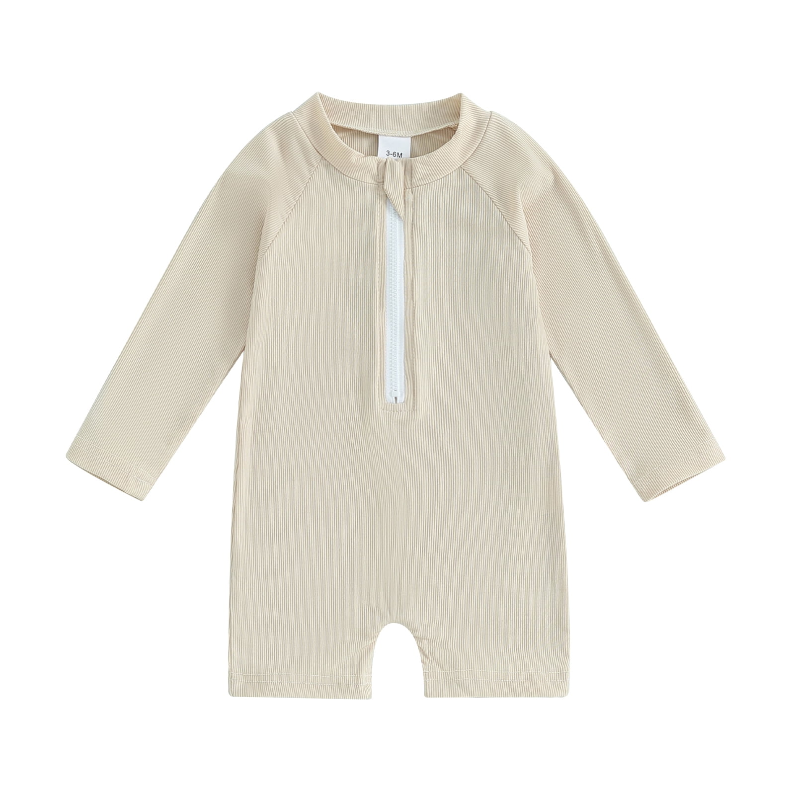 WERNZATT Toddler Boy Girl One Piece Rash Guard Swimsuit Solid Color Long Sleeve Round Neck Front ...