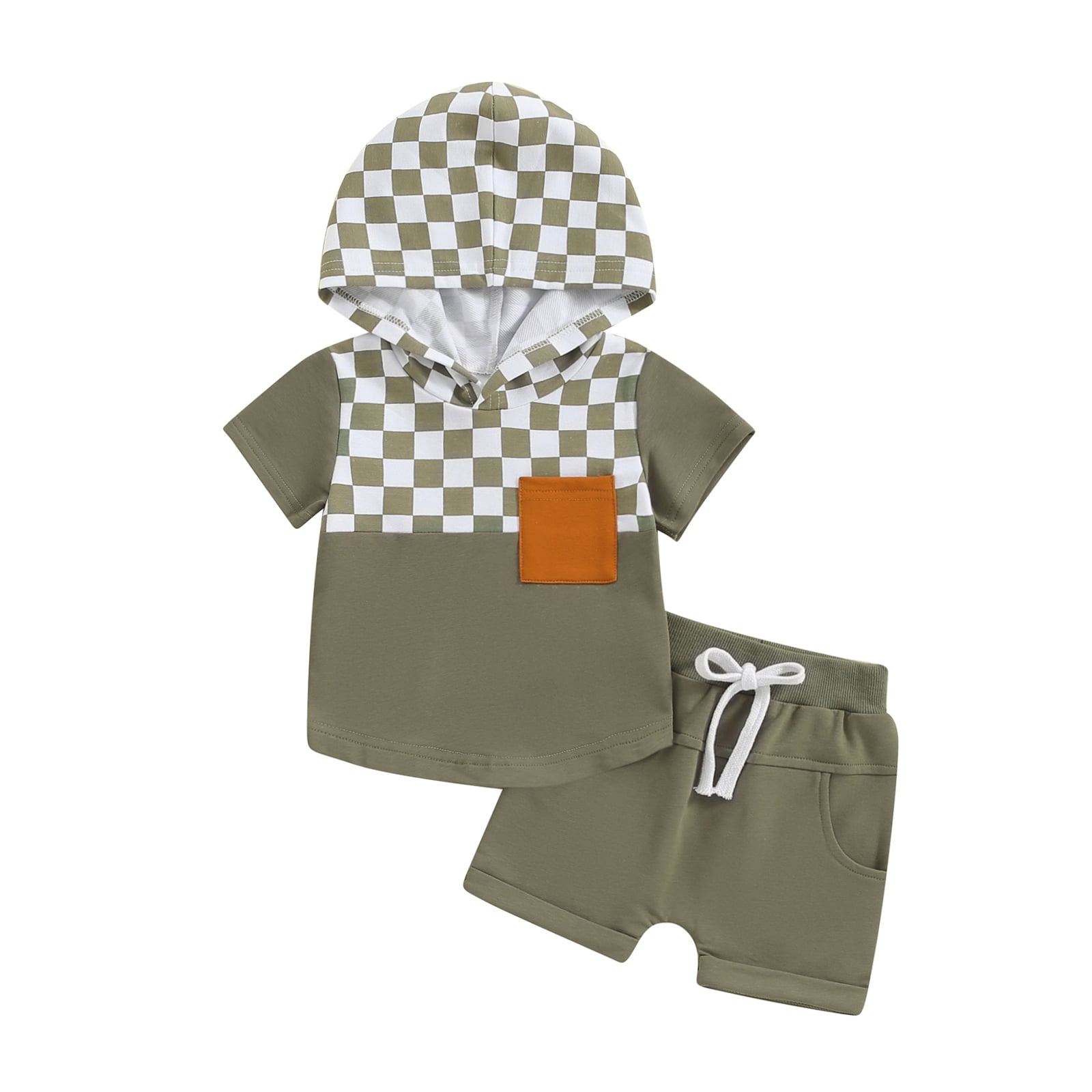 WERNZATT Toddler Boys 2 Piece Checkerboard Outfits Patchwork Hoodie T ...