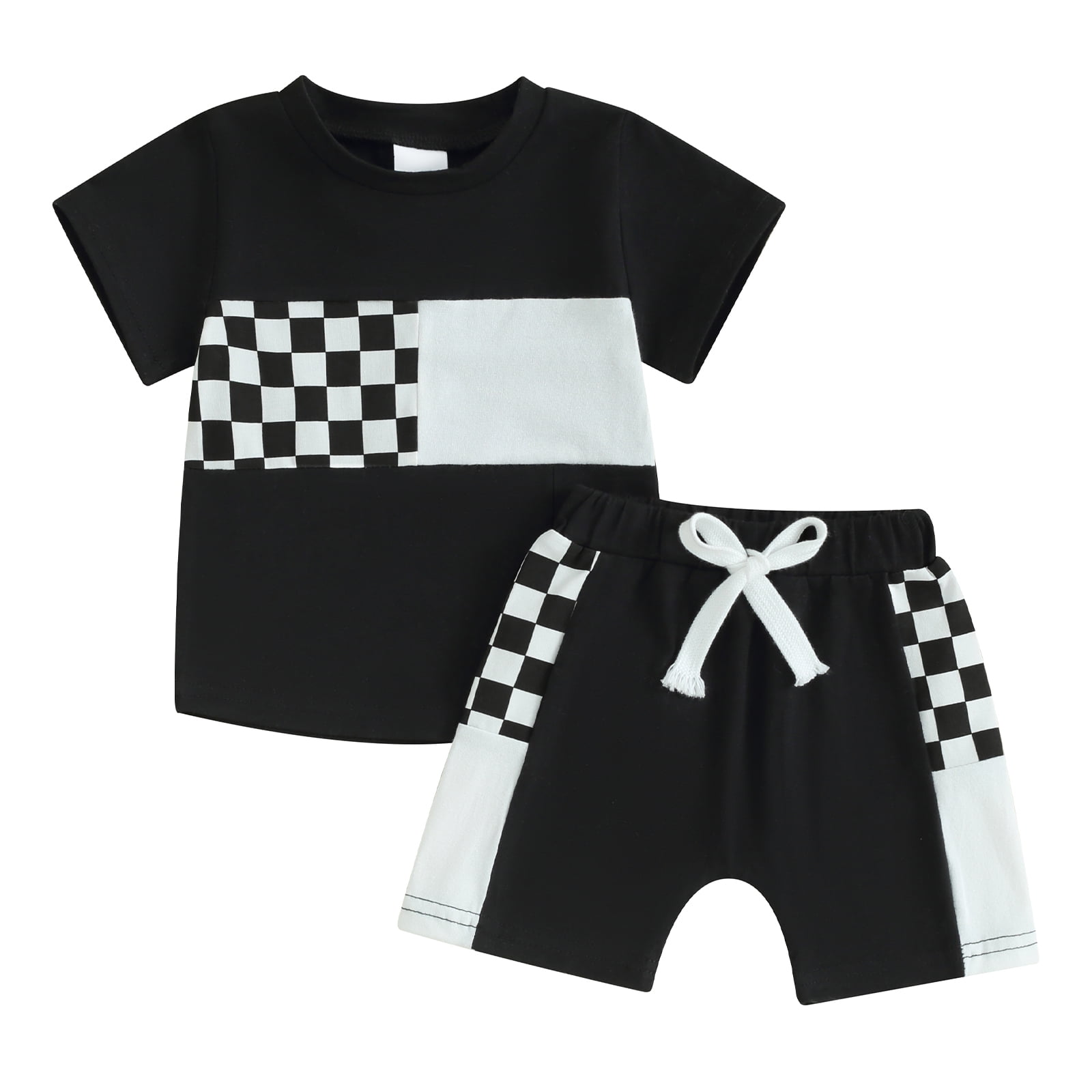 WERNZATT Toddler Boys 2 Piece Checkerboard Outfits Plaid Patchwork ...