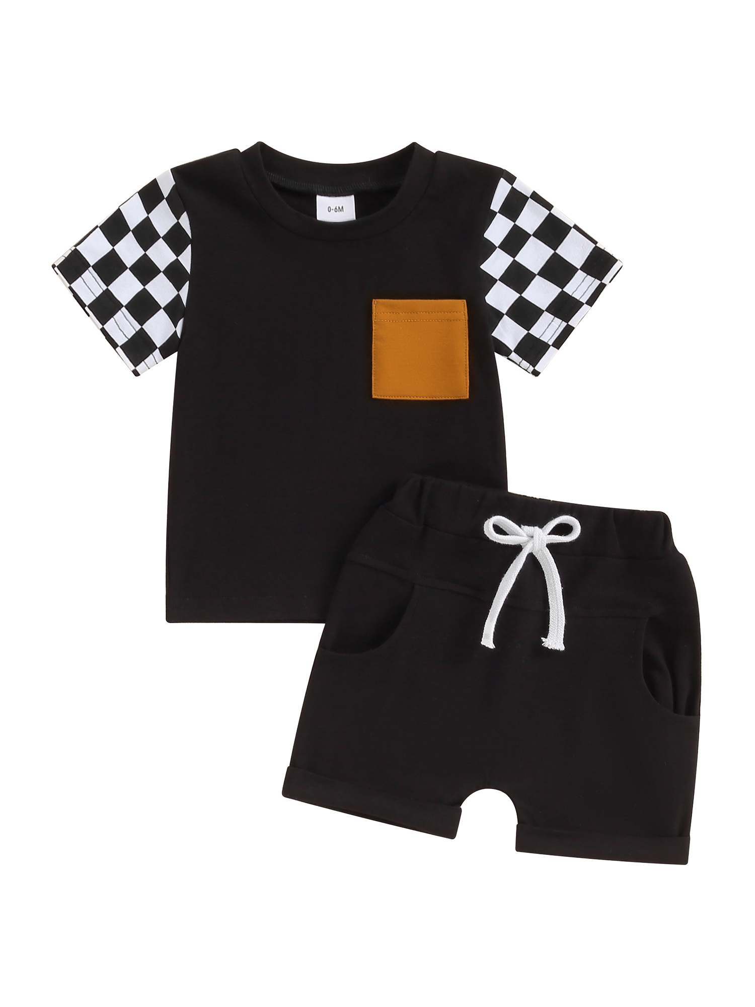 WERNZATT Toddler Boys Checkerboard Pocket Outfit Short Sleeve Plaid ...