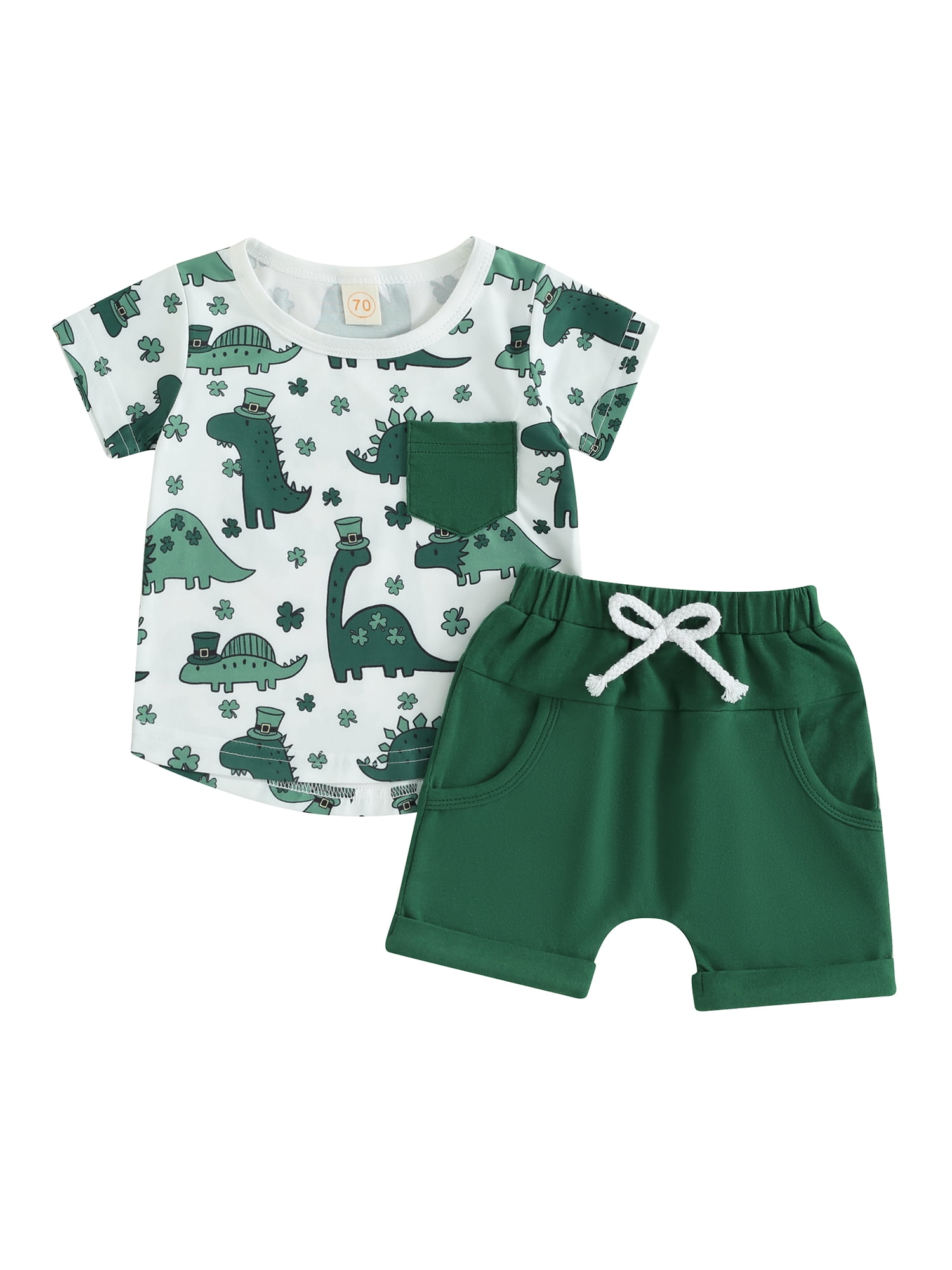 WERNZATT Toddler Boys Irish Outfit Short Sleeve Clover Dinosaur Print ...
