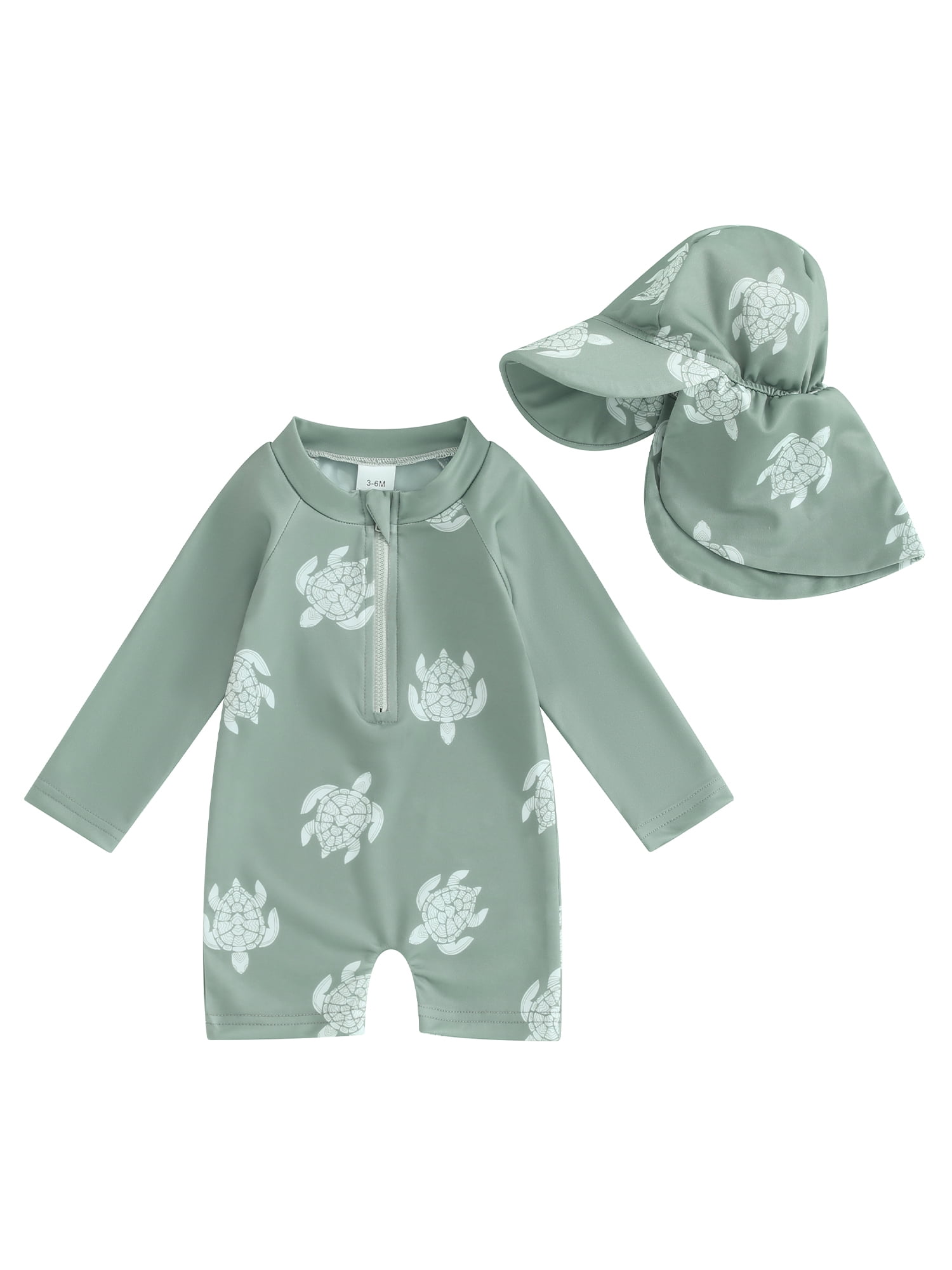 WERNZATT Toddler Boys Rash Guard with Swim Cap Long Sleeve Turtle ...