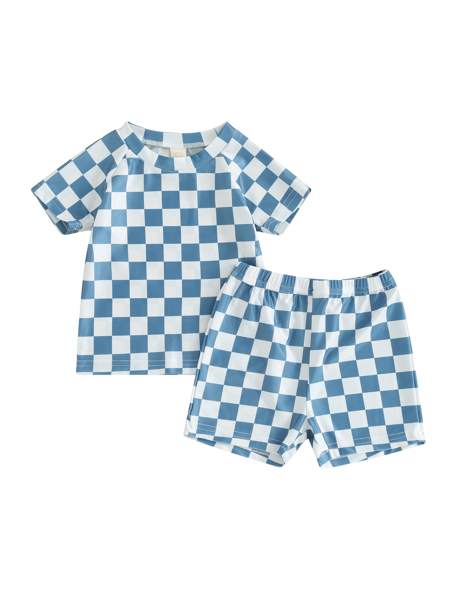 WERNZATT Toddler Boys Two Piece Swimsuit Checkerboard Print Short ...