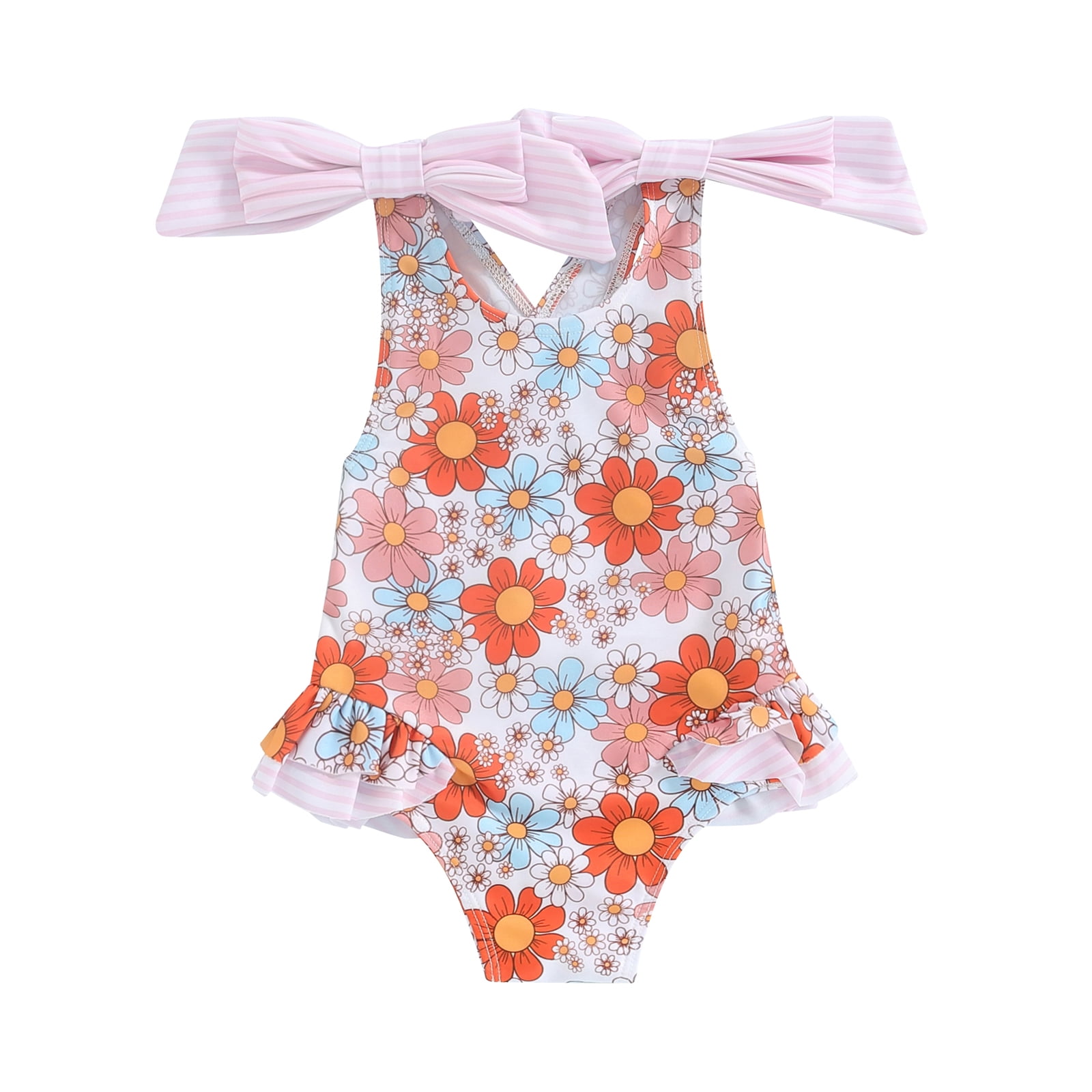 WERNZATT Toddler Girls Strap One Piece Swimsuit Floral Sleeveless ...