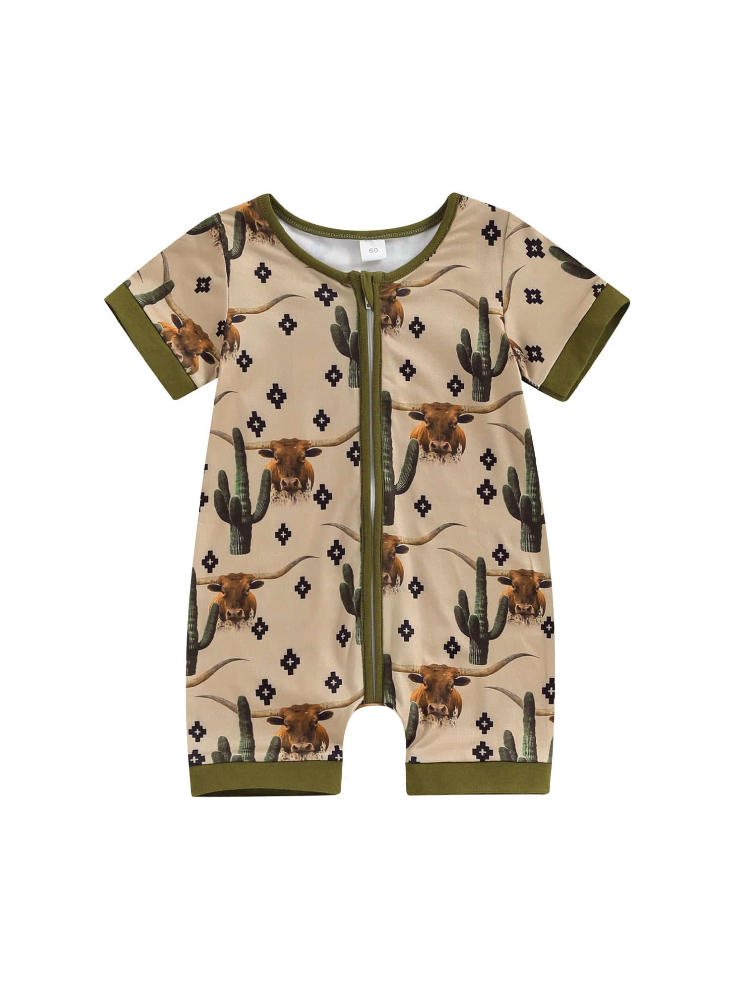 WERNZATT Western Baby Boys Summer Clothes Infant Short Sleeve Crew Neck Cactus Cattle/Horse ...