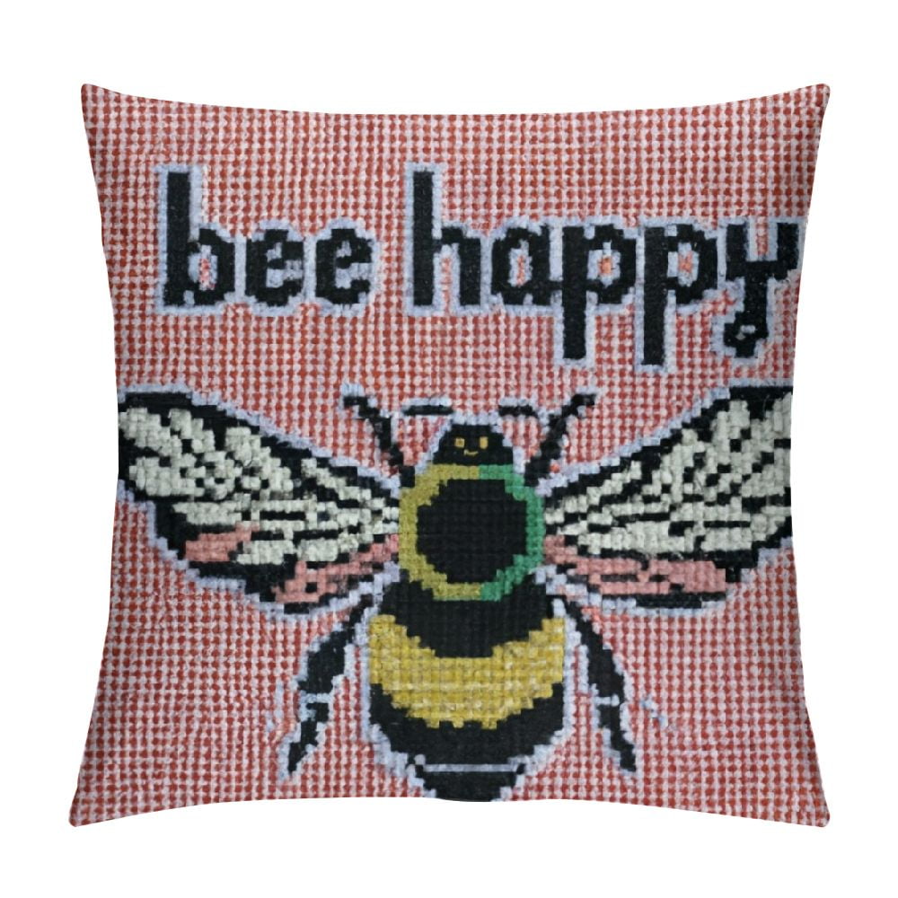 WERPE Bee Design Pillow Cover-Bee Happy White - Walmart.com