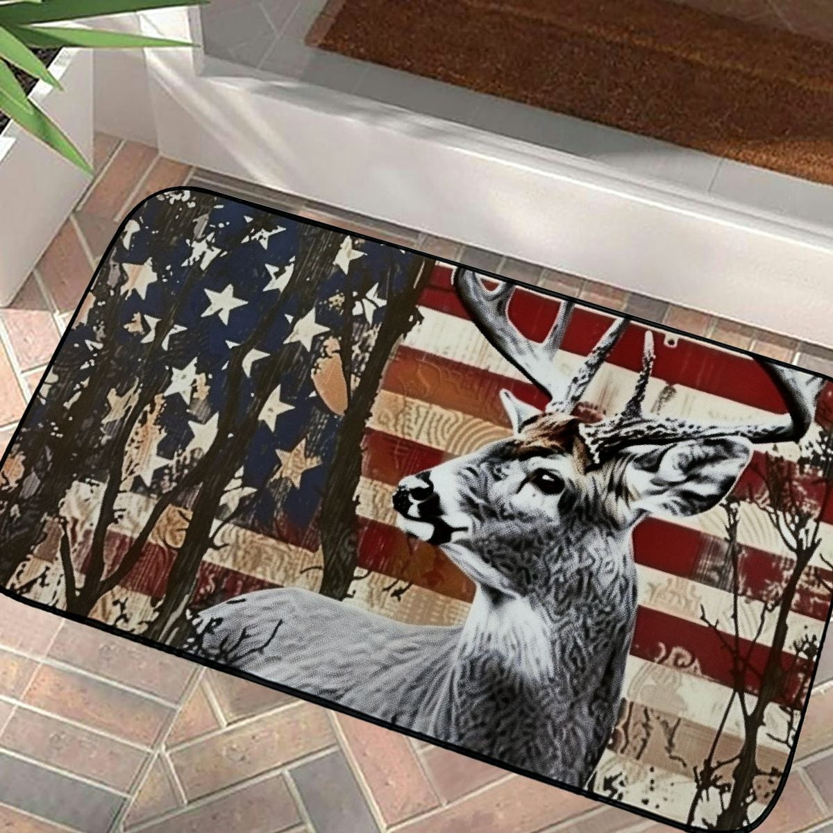 WERPE Deer Flag Trees Door Mat - Indoor/Outdoor/Front Door/Bathroom ...