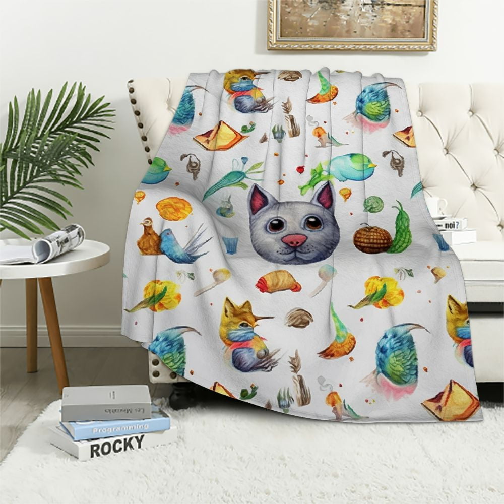 WERPE Emoji Funny Throw Blanket, Classic Yellow Faces Phones Mouse Corn ...