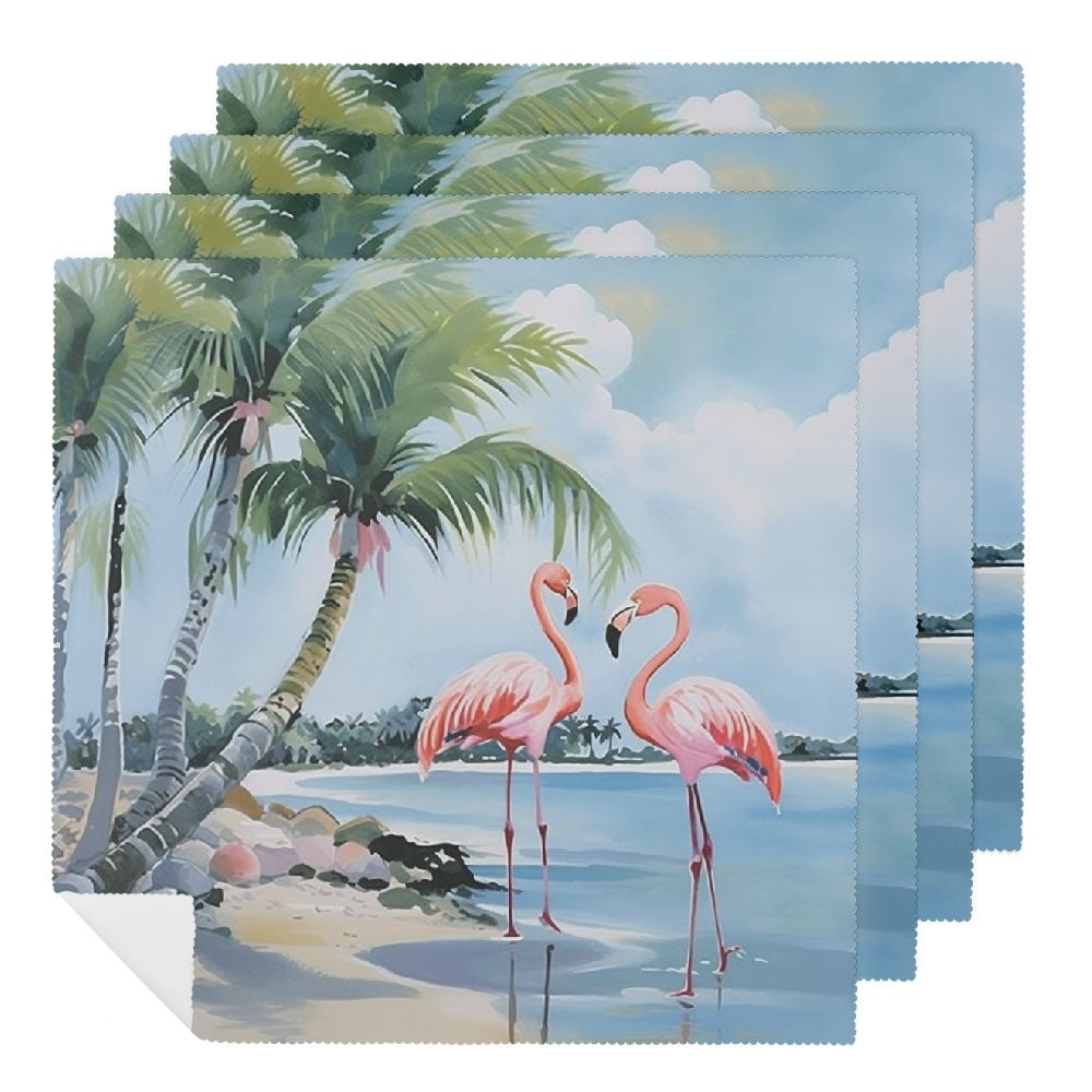 WERPE Flamingos Palm Trees Beach Cloth Napkin Reusable Home Decor 2 PCS ...