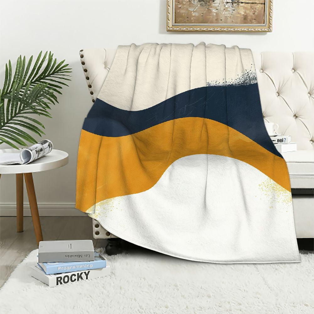 WERPE Gold and Blue Abstract Art Flannel Blanket Excellent Hand Feel ...
