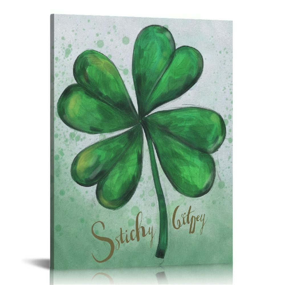 Awypu Happy St Patricks Day Print, Four Leaf Clover Art Poster Canvas ...