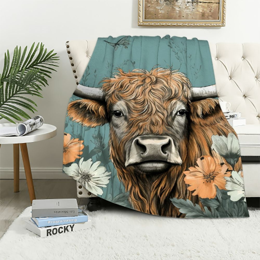 WERPE Highland Cow Blanket Soft Cozy Farmhouse Cow Cattle Plush Decor ...