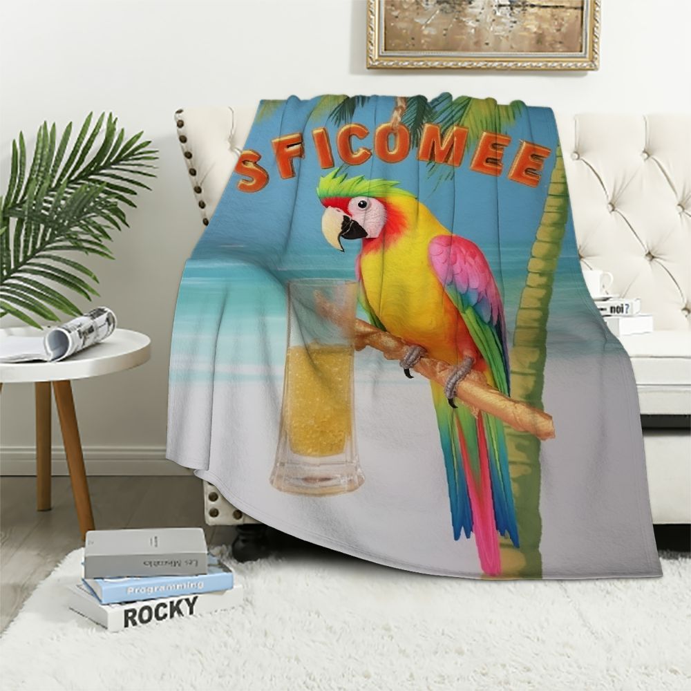 RUIYC It's Five O'clock Bed Blankets Beach Vacation Drinking Parrot ...