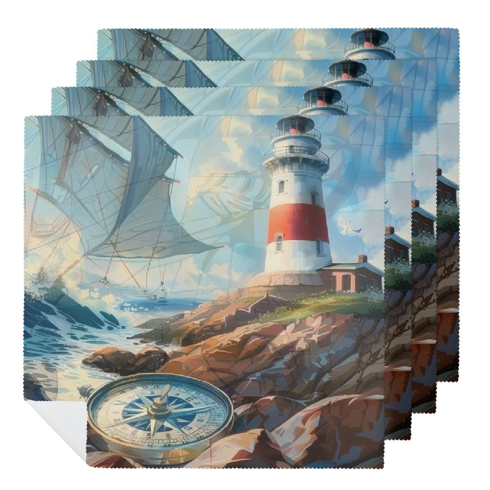WERPE Lighthouse, Compass, Symbolism Dinner Napkin for Dining Table Kitchen Daily Party ...