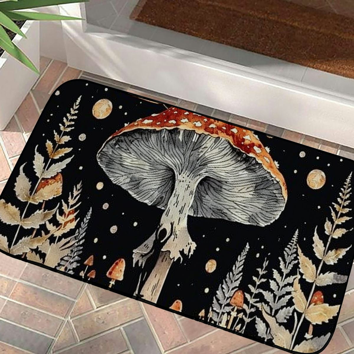 WERPE Mushroom Person Forest Square Floor Mat for Home Entrance Outside ...