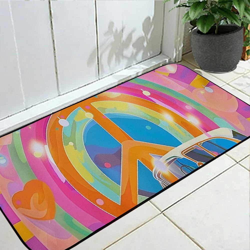 WERPE Peace Sign Rainbow Kawaii Square Door Mat - Indoor/Outdoor/Front ...