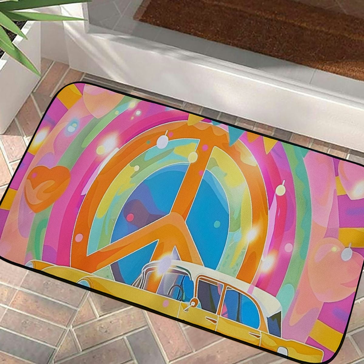 WERPE Peace Sign Rainbow Kawaii Square Door Mat - Indoor/Outdoor/Front ...