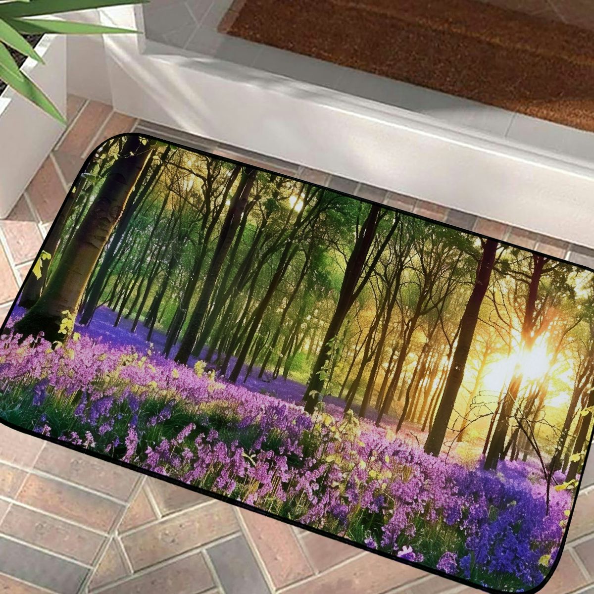 WERPE Purple Flowers Square Door Mat for Home Entrance Outside Entry 19 ...