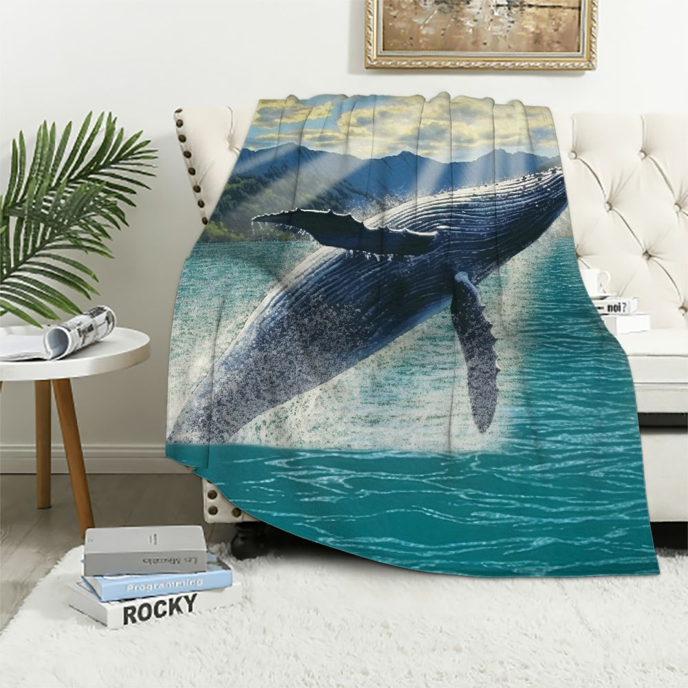 RUIYC Sea Animals Throw Blanket, Humpback Whale Playing in The Water ...