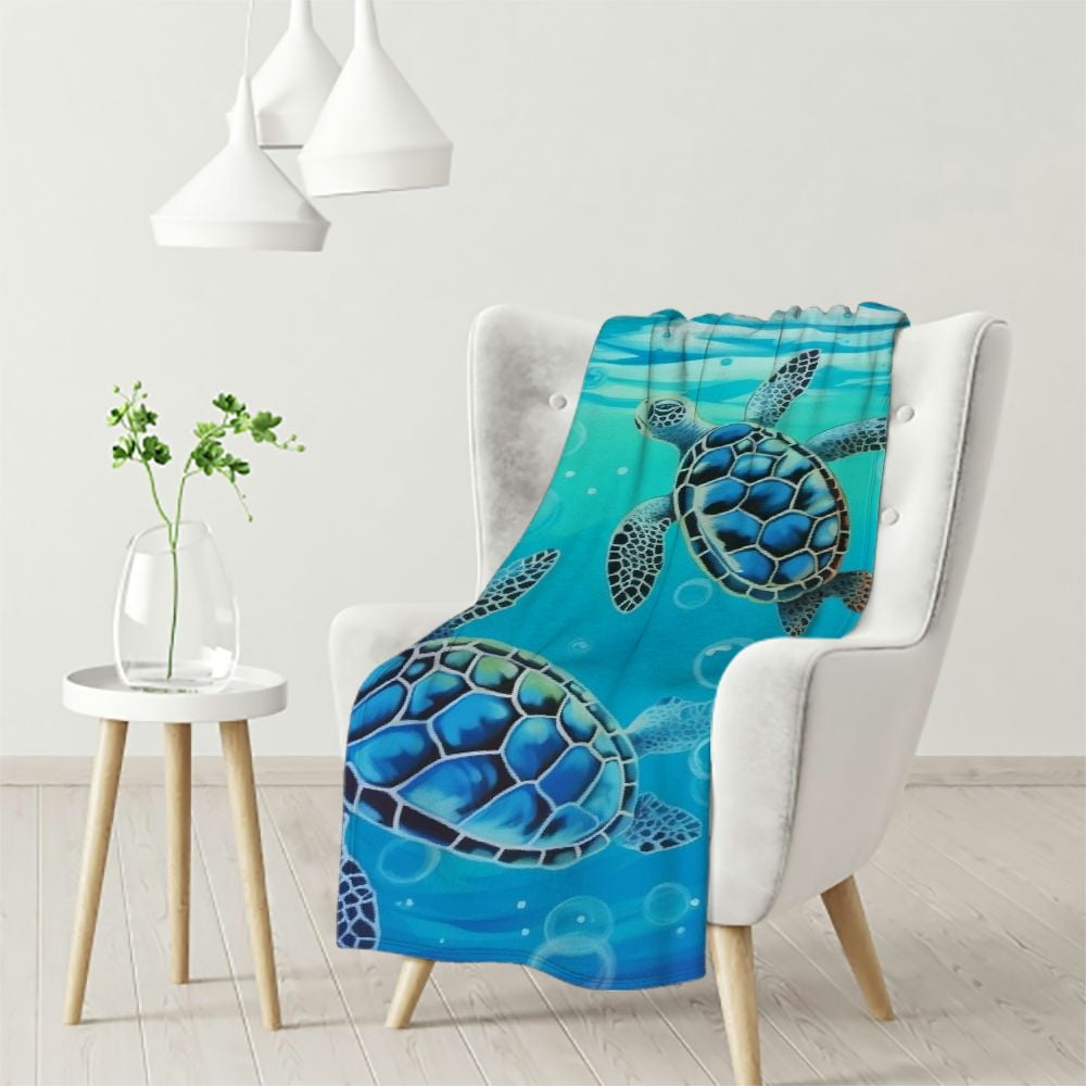 WERPE Sea Turtle Blanket Comfort Warmth Abstract Tortoise Blue Blanket ...