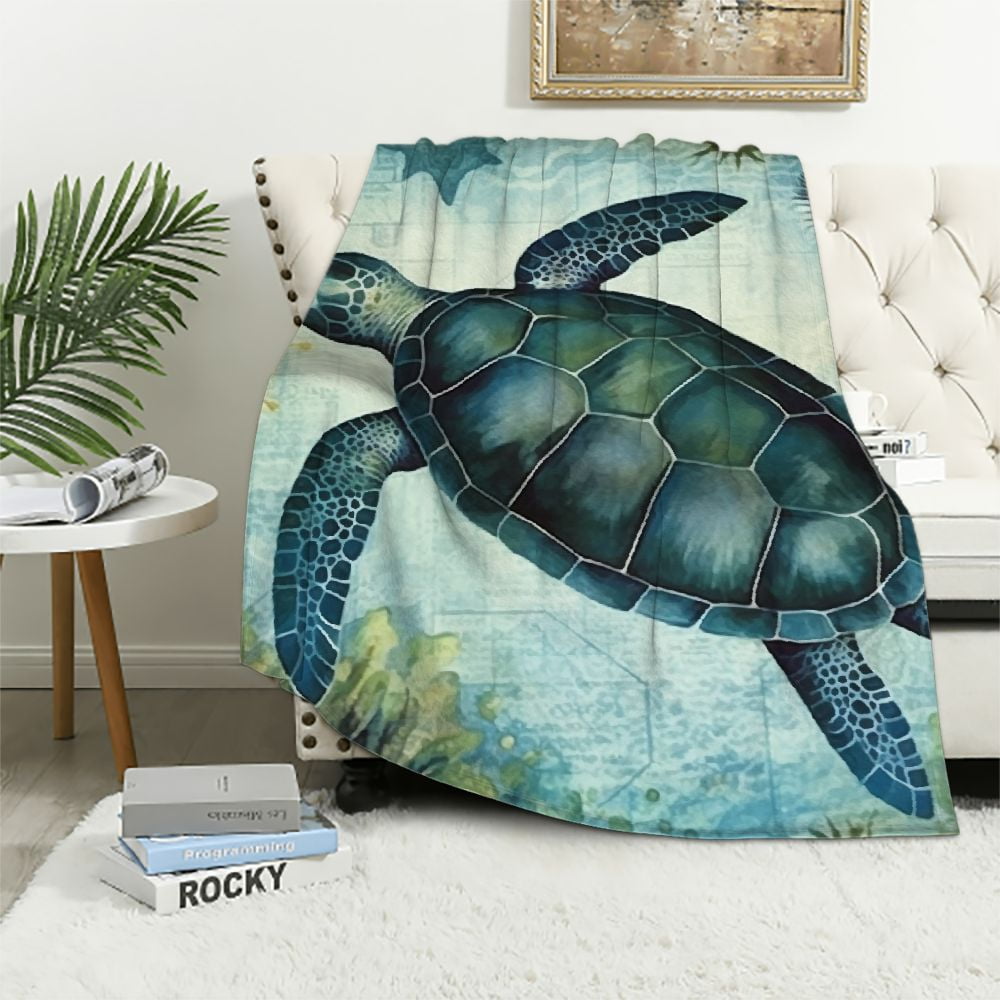 WERPE Sea Turtle Sherpa Blanket Ocean Animal Soft Warm Throw Print ...
