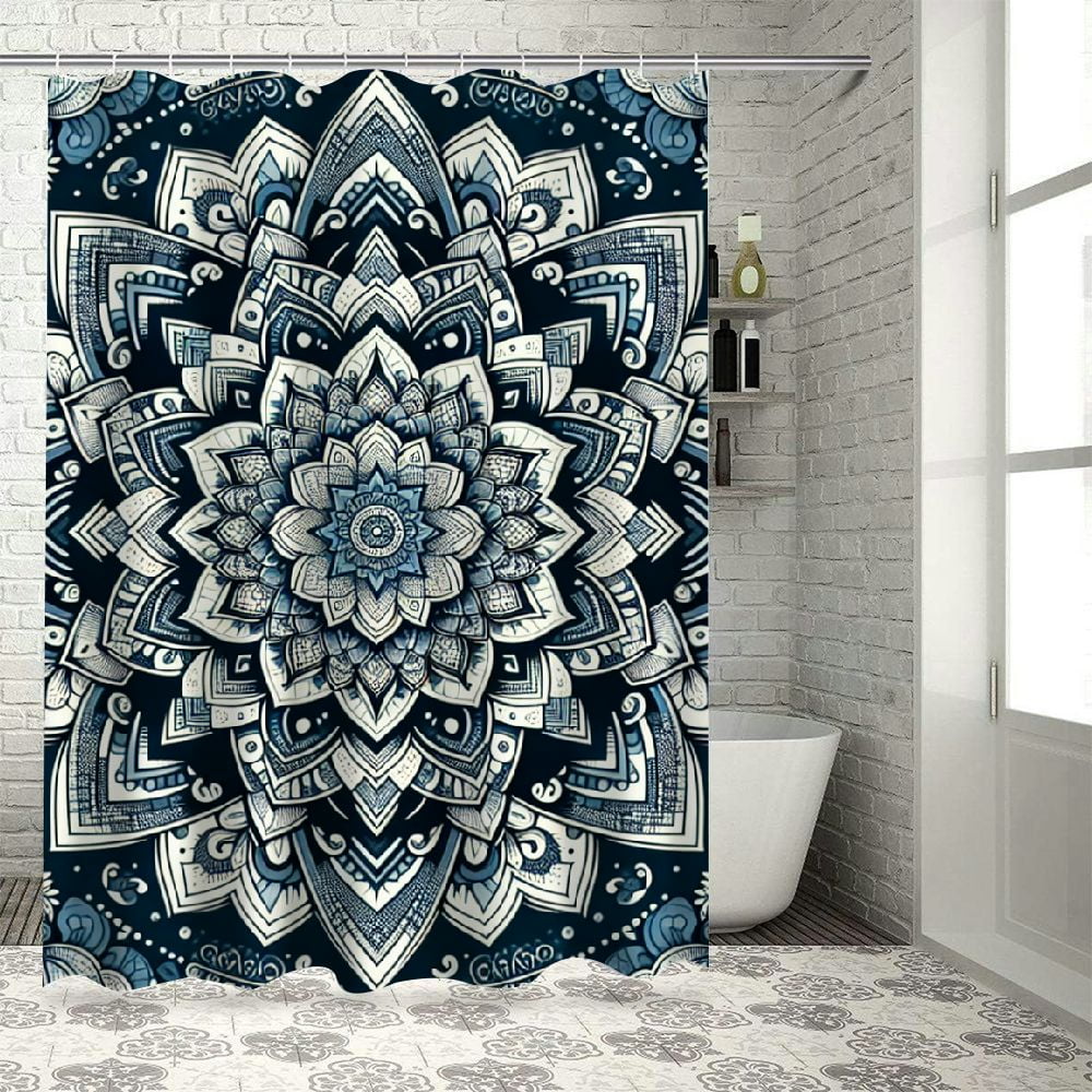 Werpe Shower Curtain Lotus Bohemian Tattoo Style Pastel Toned Mandala