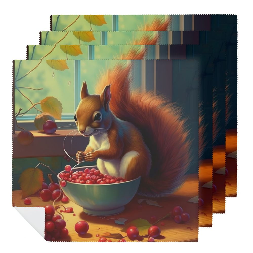 WERPE Squirrel Berries Counter Top Cloth Napkins Polyester Gift for ...