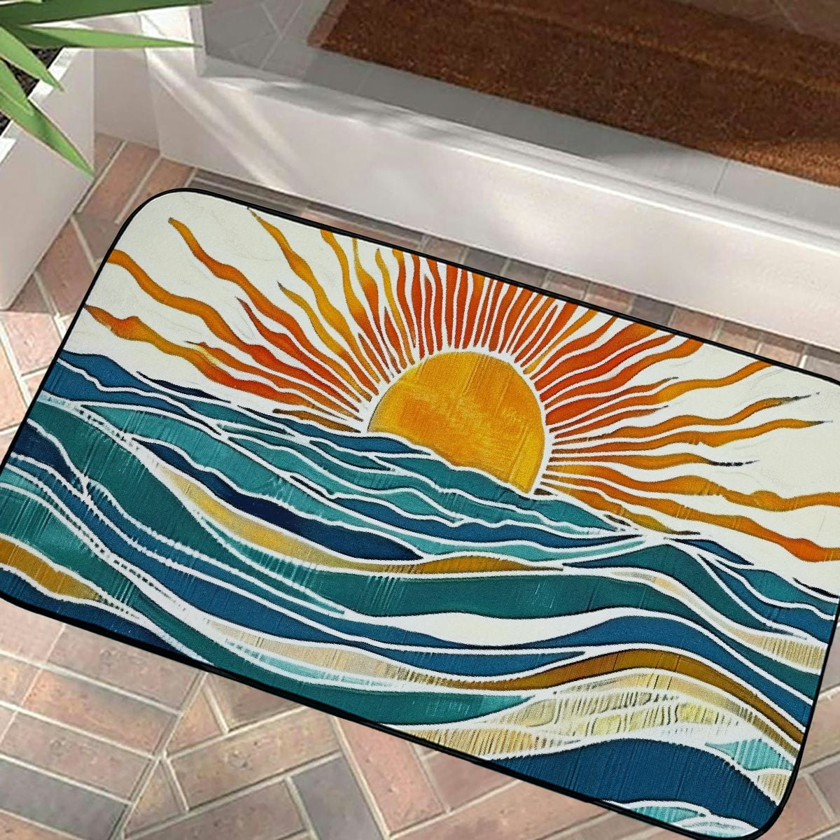 WERPE Sun Waves Square Floor Mat Indoor Outdoor Felt for Home Entrance ...