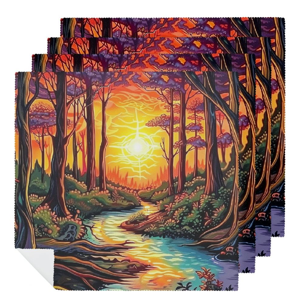 WERPE Sunset Psychedelic Art Cloth Napkin Reusable for Farmhouse Party ...