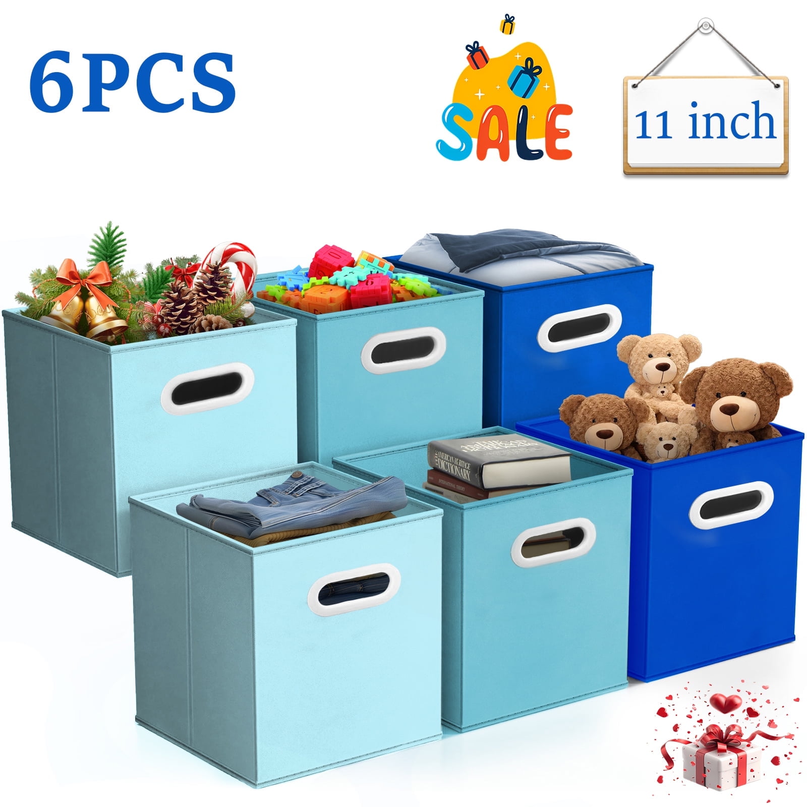 WERSEON 11 Inch Fabric Collapsible Storage Cubes, Set of 6 Foldable ...