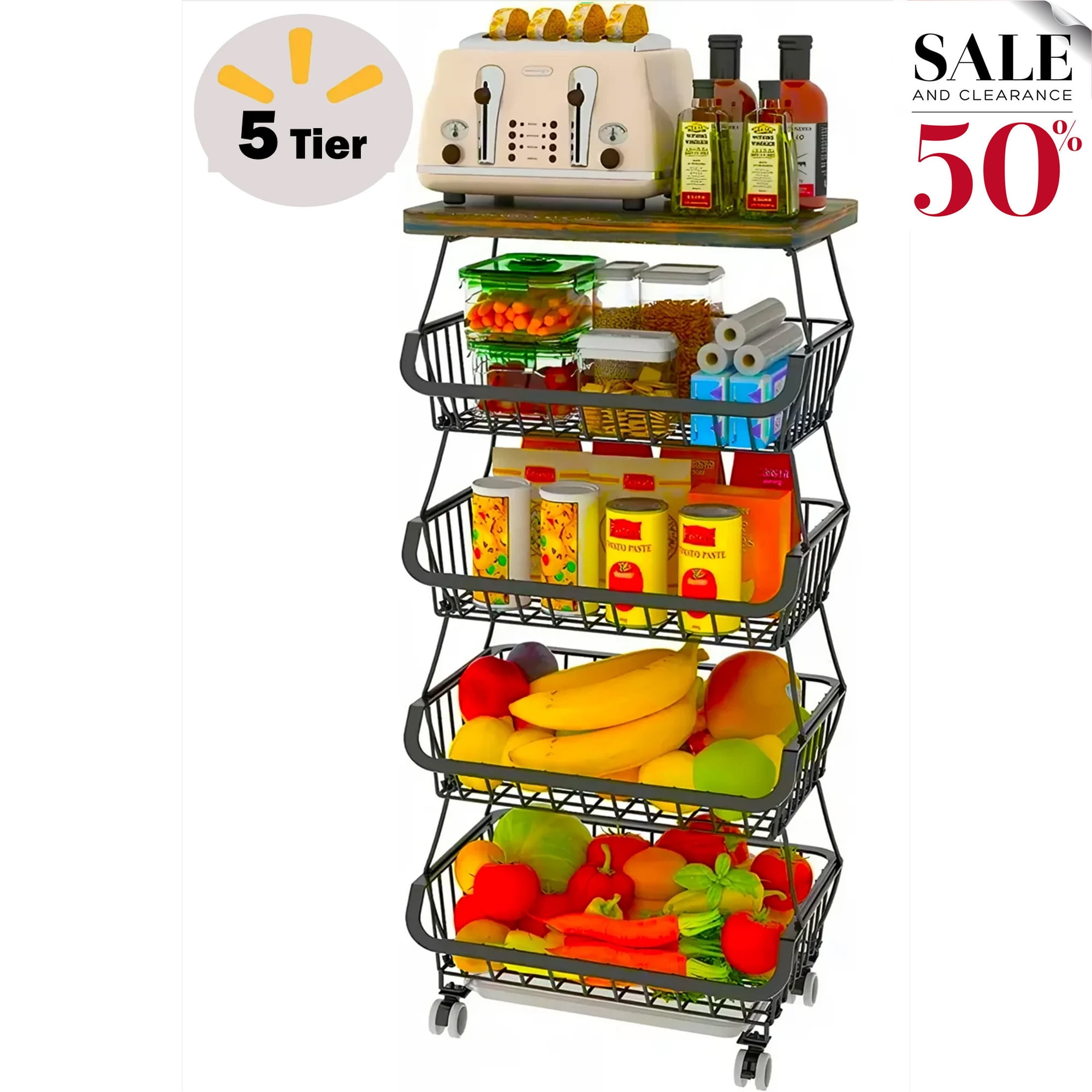 WERSEON 5-Tier Stackable Kitchen Cart, Metal Wire Storage Rack for ...