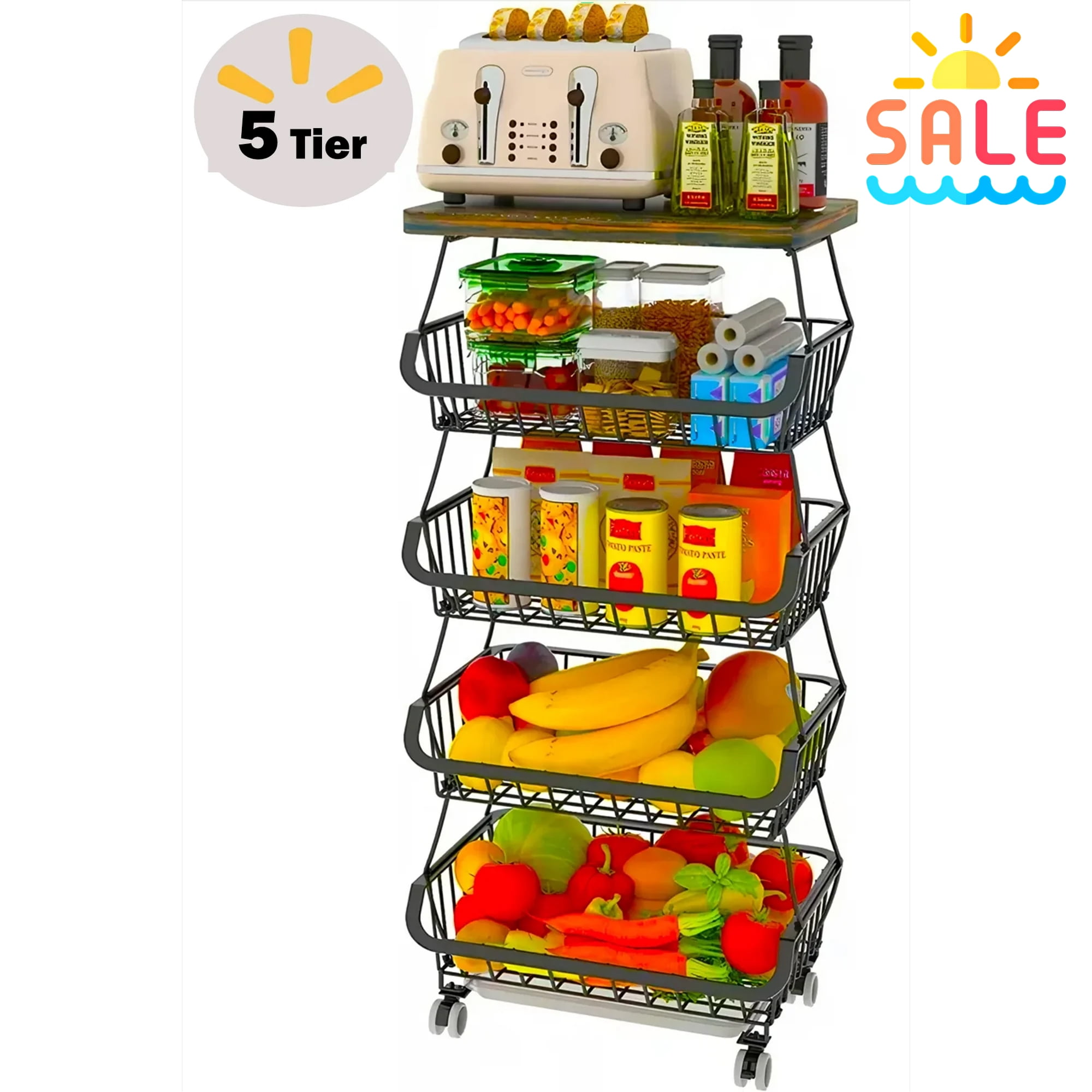 WERSEON 5-Tier Stackable Kitchen Cart, Metal Wire Storage Rack for ...