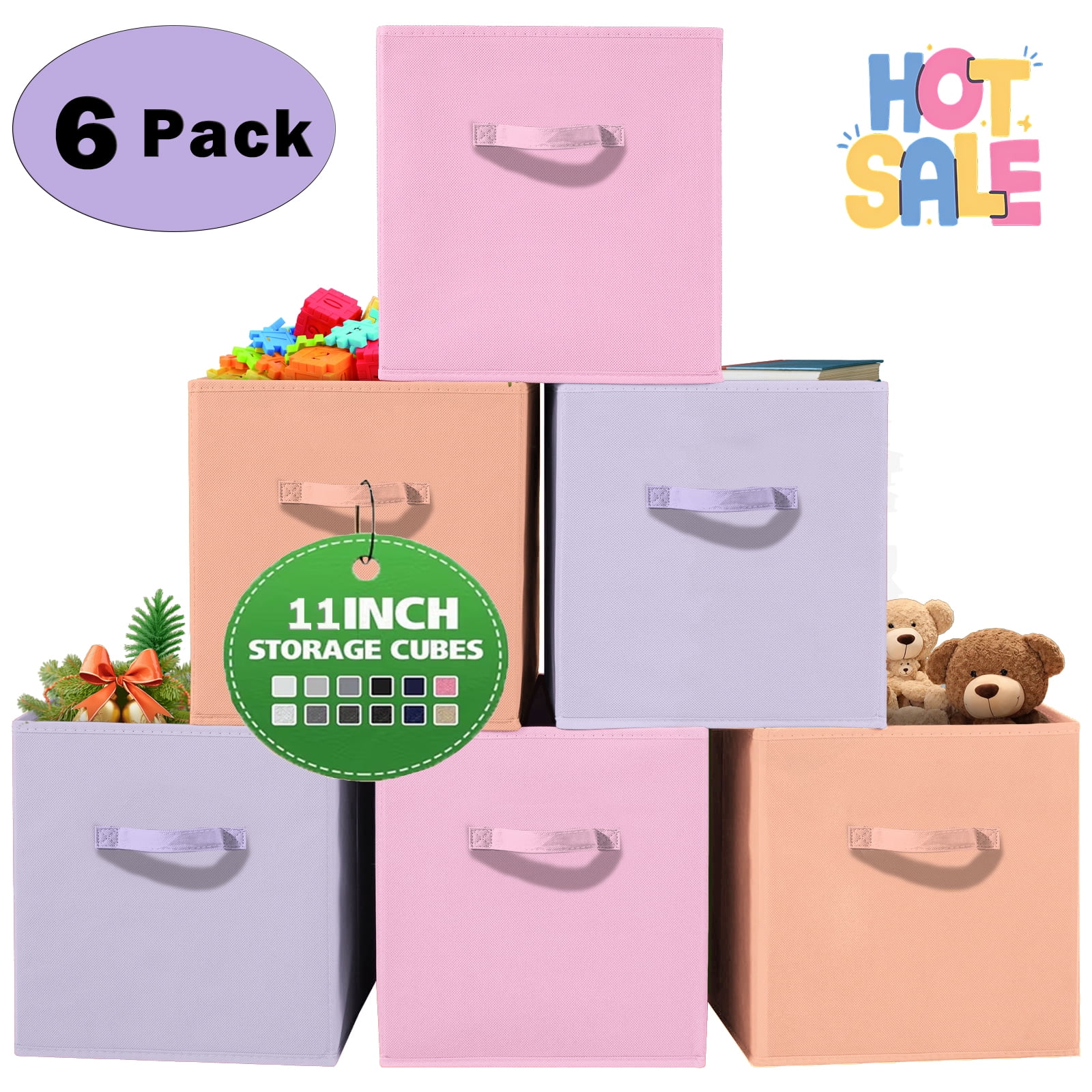 WERSEON 6 Pack Collapsible Cube Storage Bins, 11" Foldable Cube Storage ...